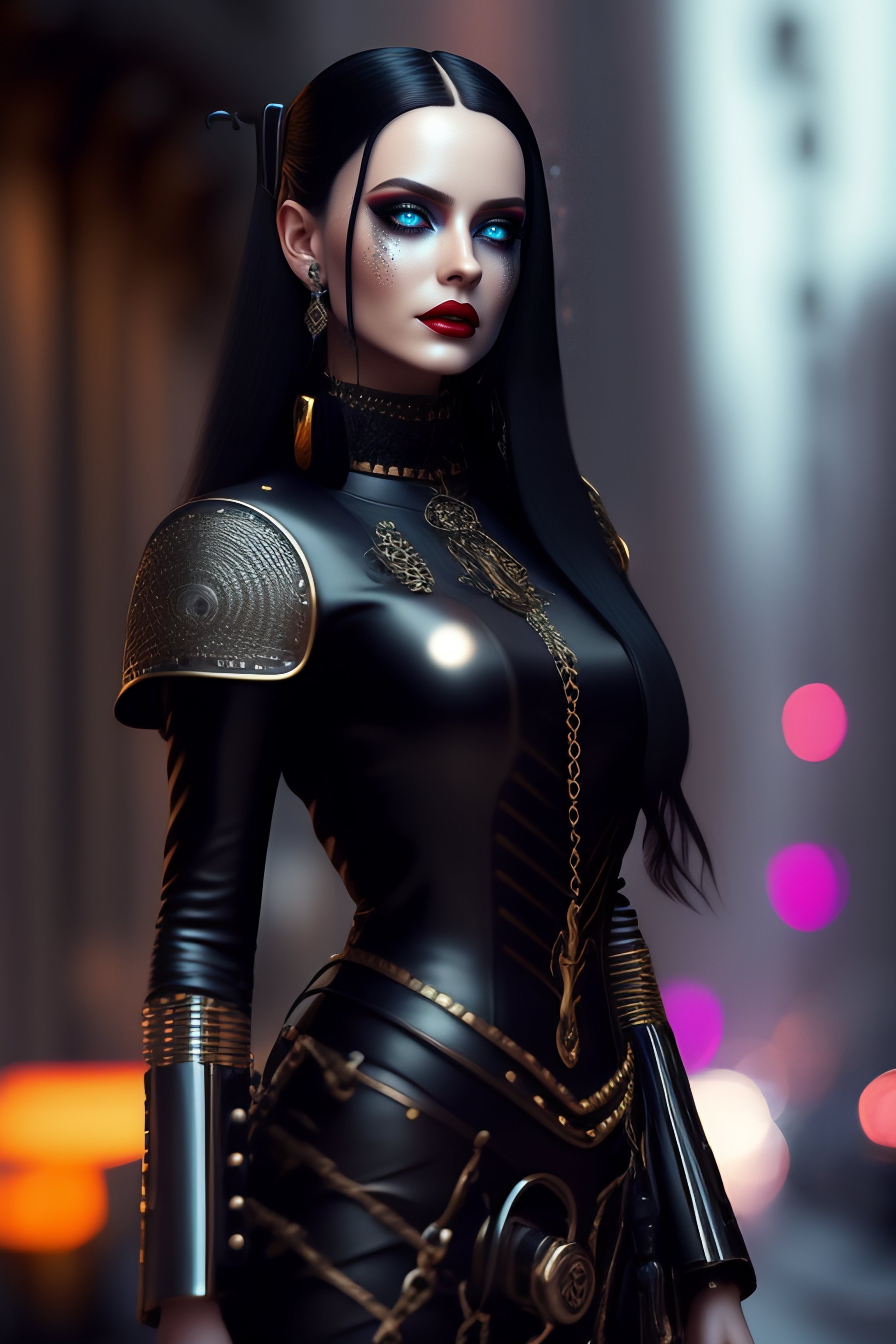 Lexica - Robotic Wednesday Addams stunning cyberpunk steampunk wearing ...