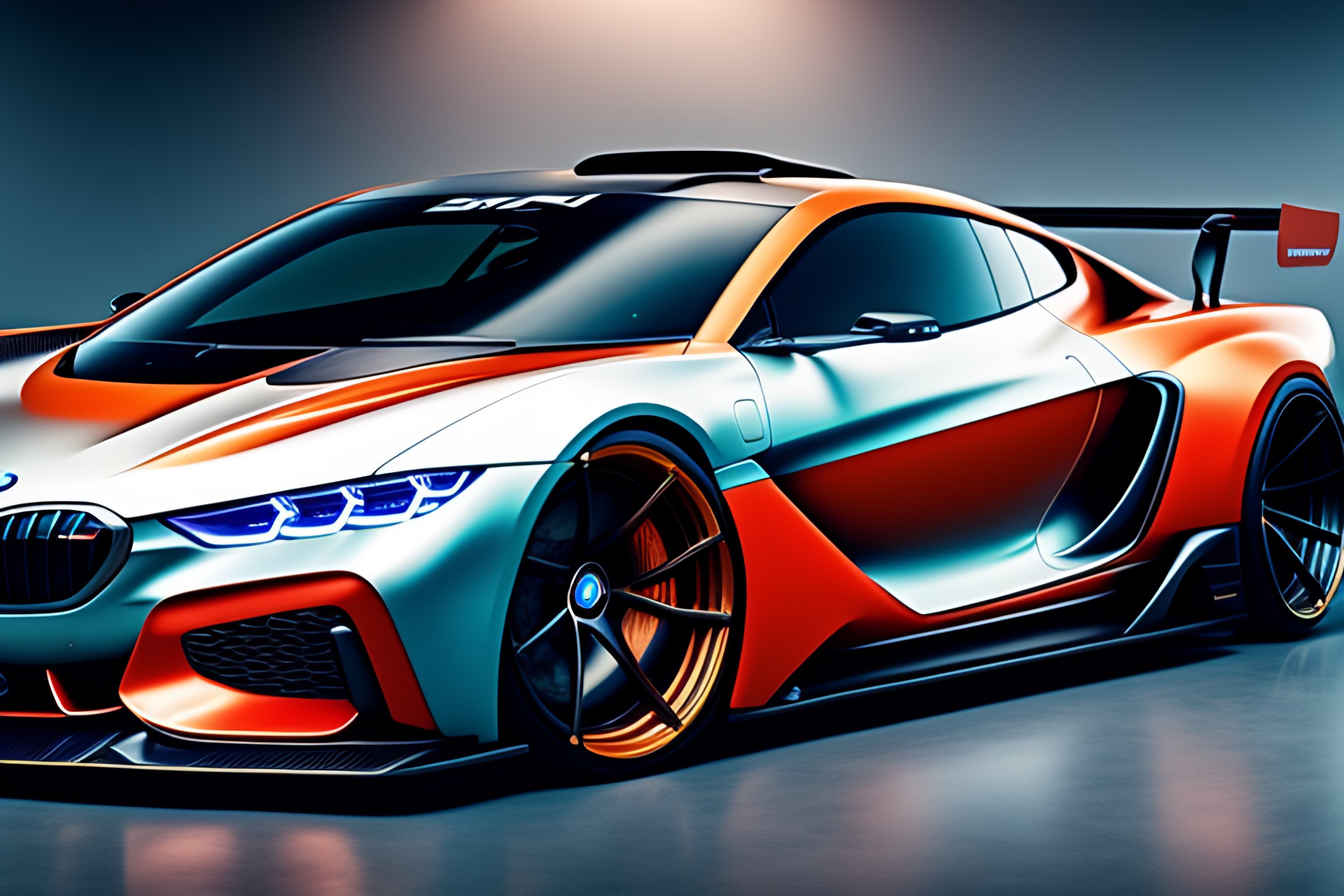 Lexica - BMW supercar with glowing graphics in BMW dealership