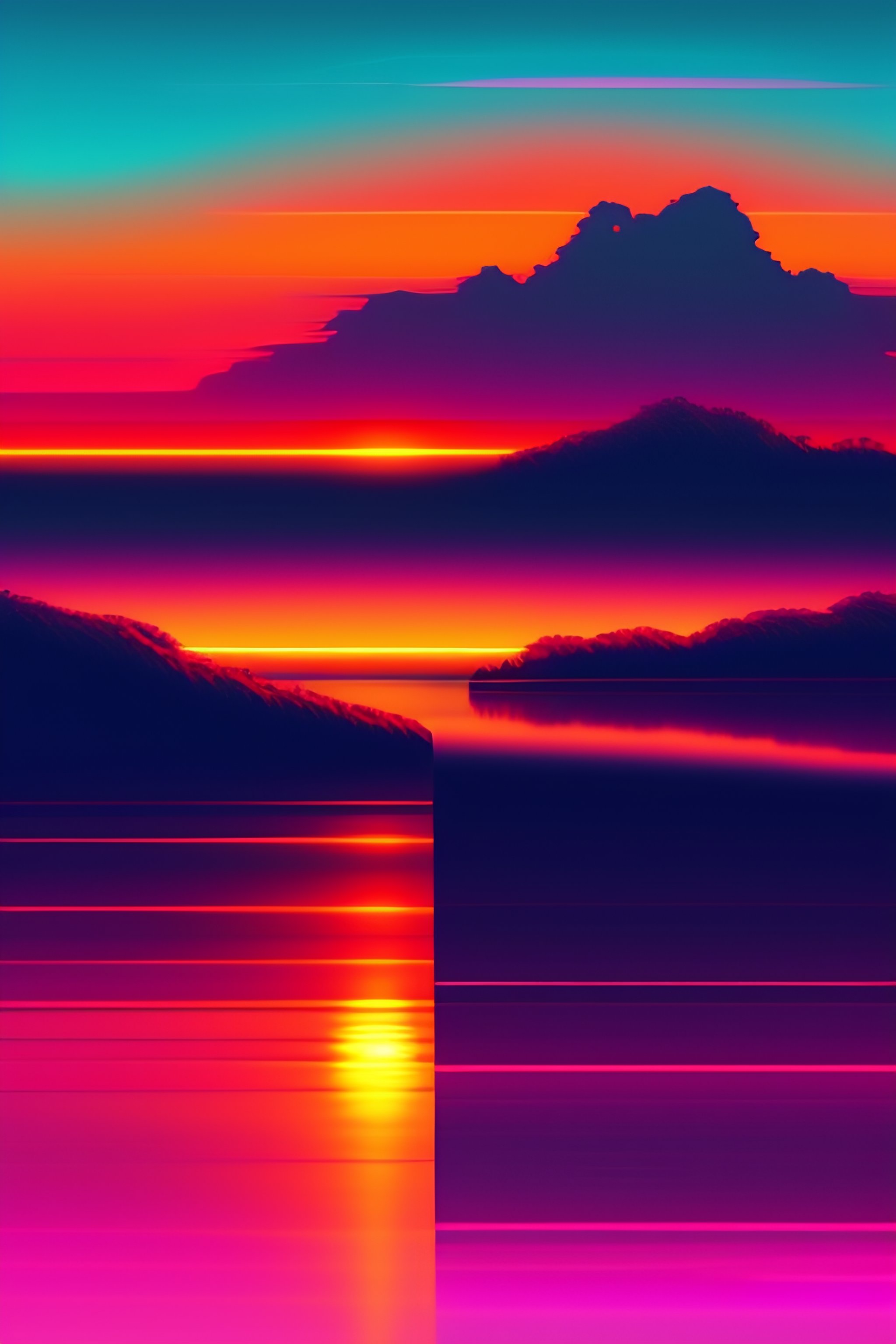 Lexica - A synthwave style sunset above the reflecting water of the sea ...