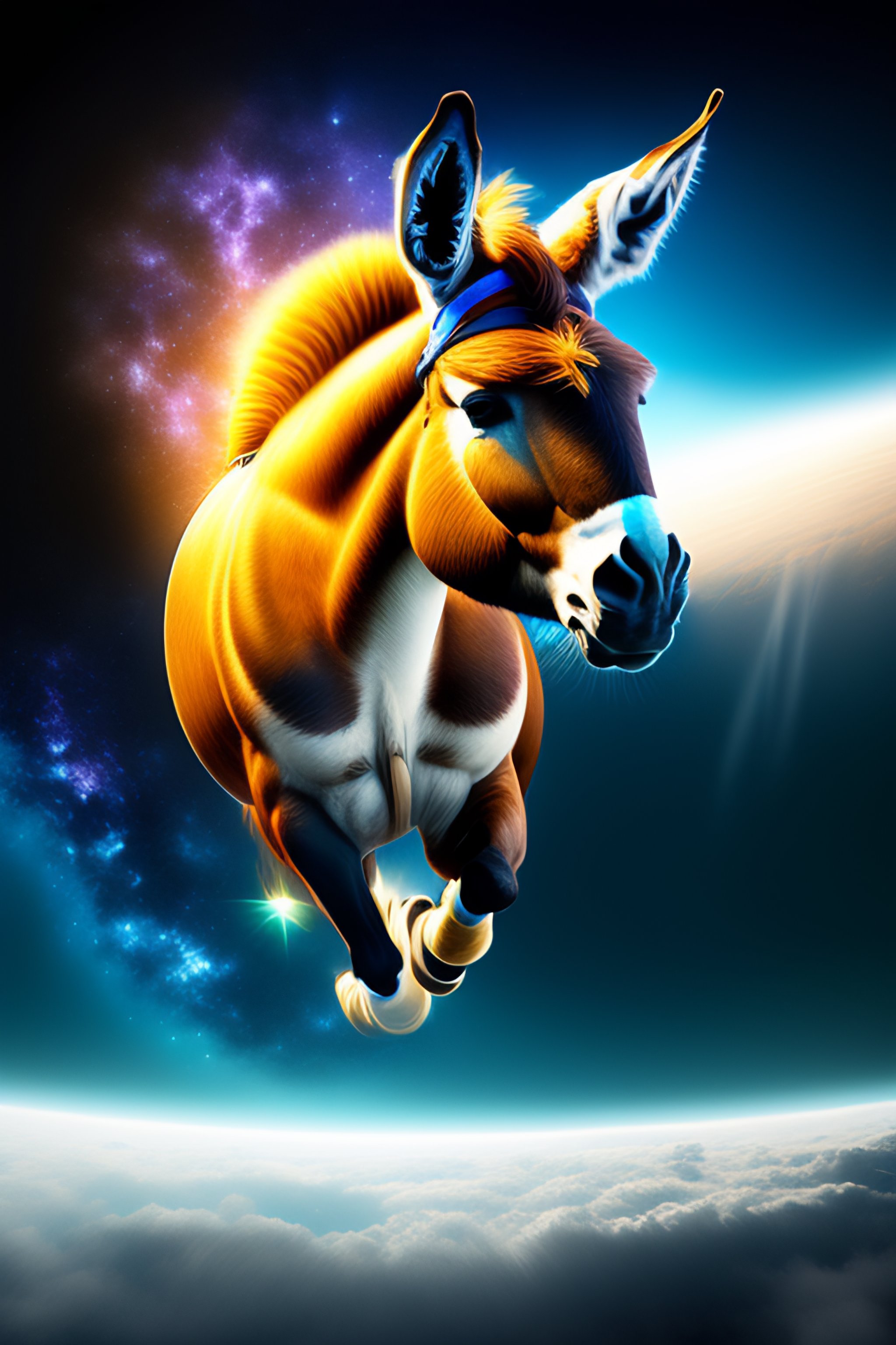Lexica - Donkey super hero flying in space realistic photo 5mm