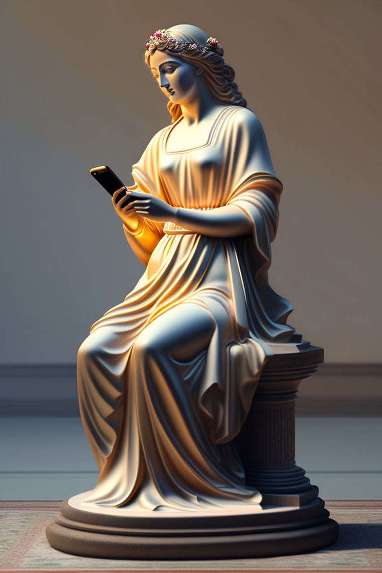 Lexica - Ralistic greek statue of a philosopher woman using a cellphone ...