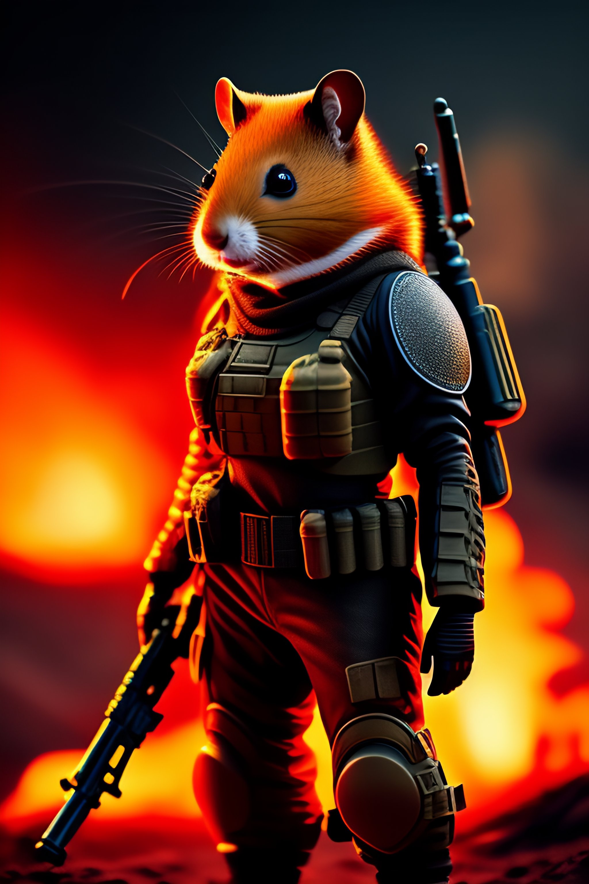 Lexica - Anthropomorphic red hamster warrior agent in a burnt land ...