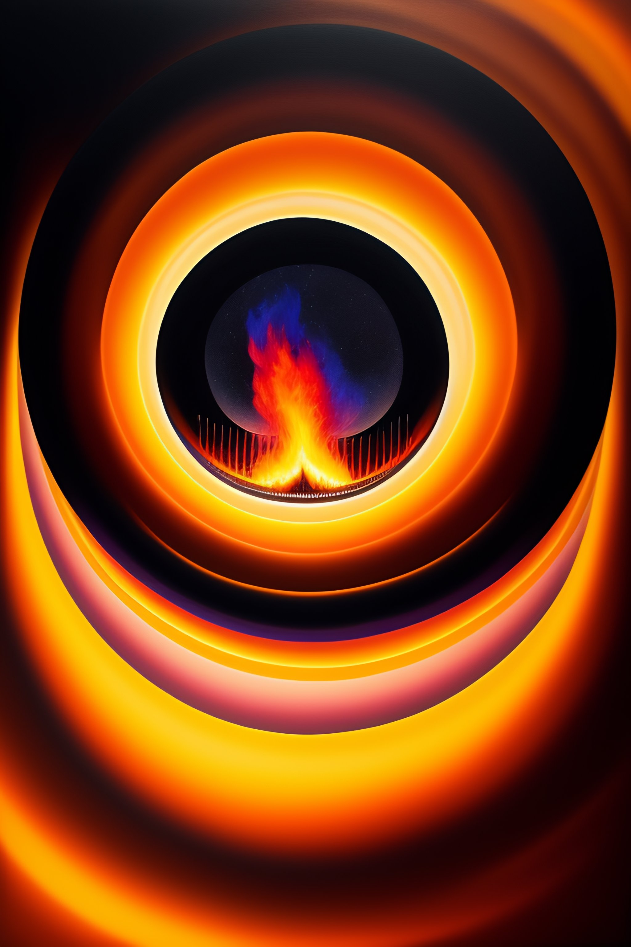 Lexica - A circular portal on fire made by piano keys, painting