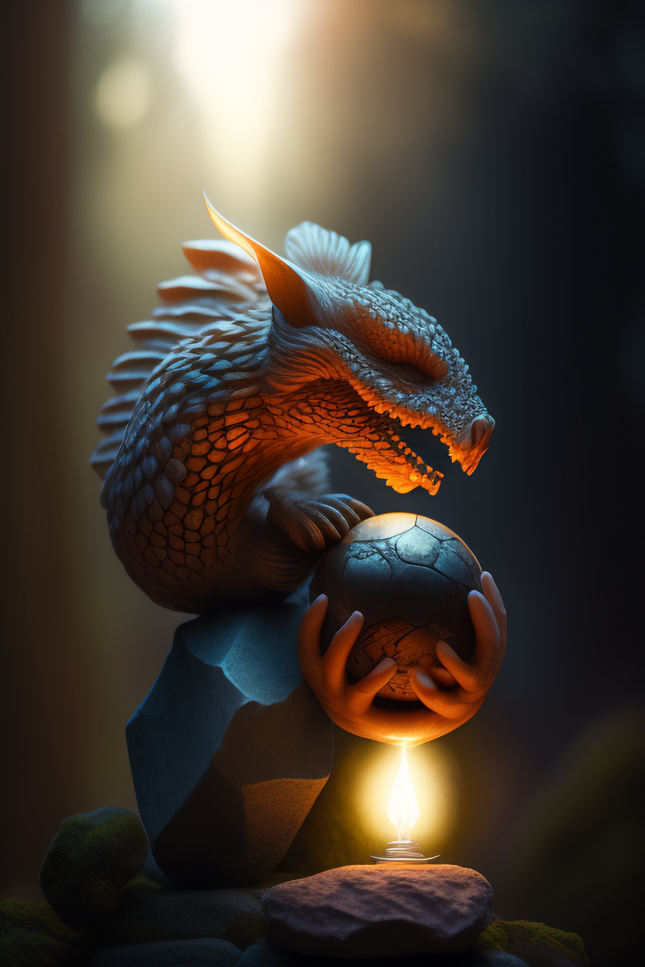 Lexica - A dragon hand made of stone holding a orb of bright light