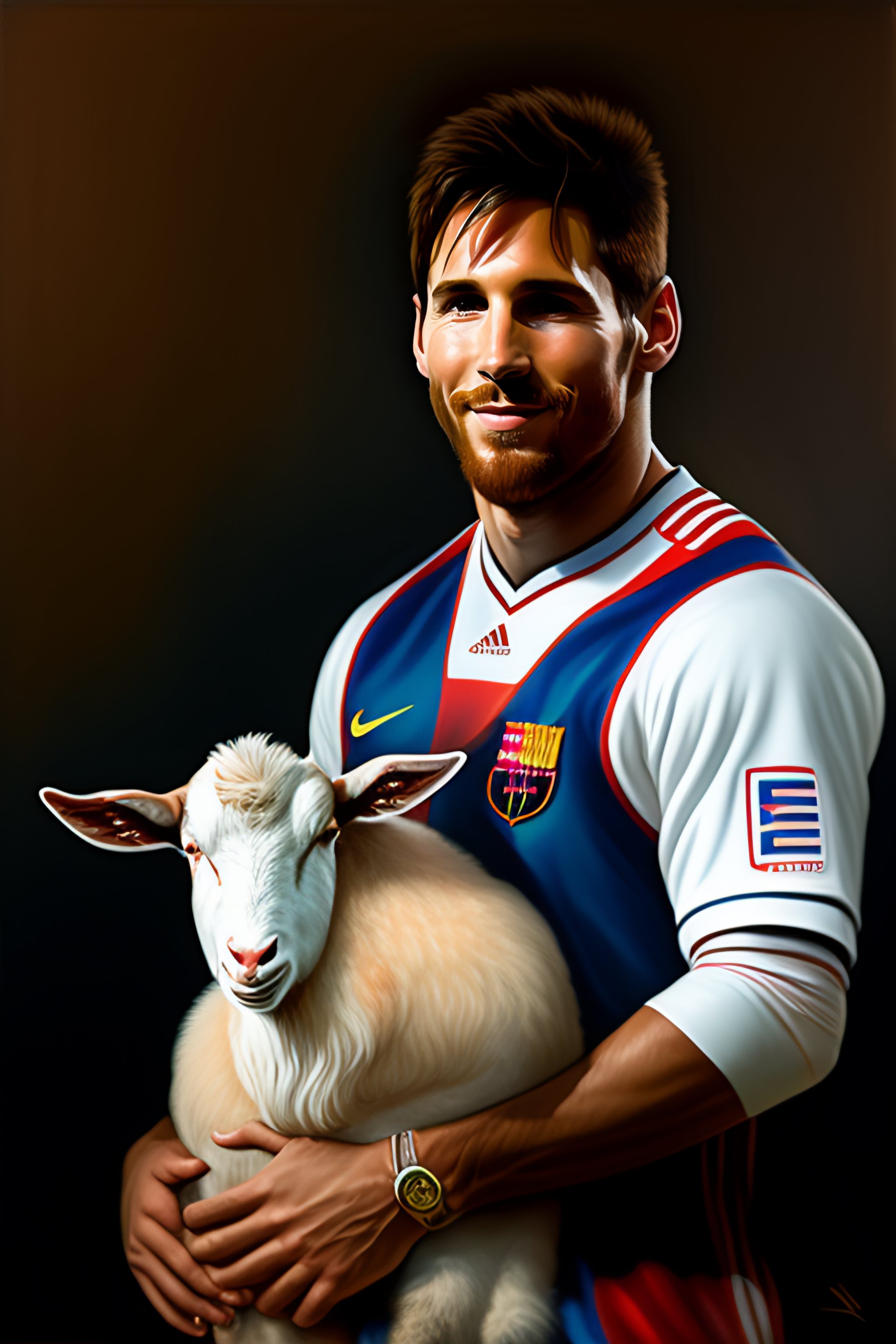 Lexica - Portrait of messi holding a goat
