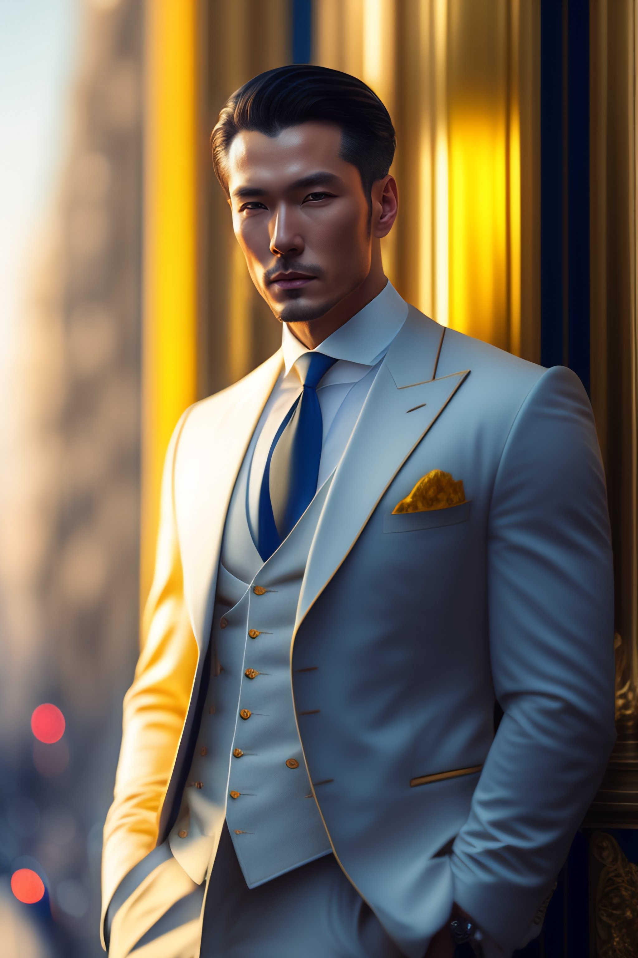 Lexica - Portrait of a White occidental man wearing a suit by gaston ...