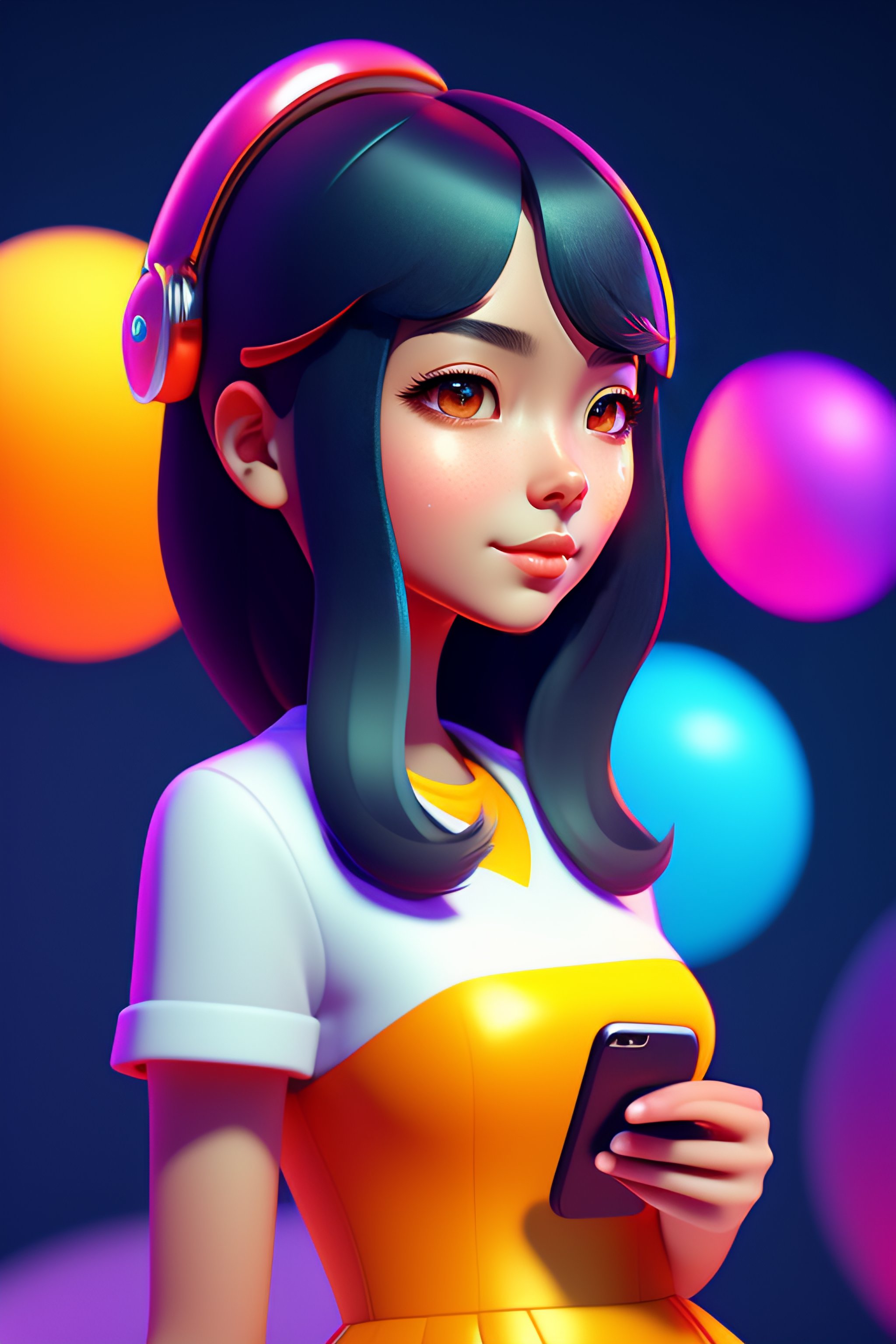 Lexica - A cartoon girl using a smartphone, vector art by jaeyeon nam ...