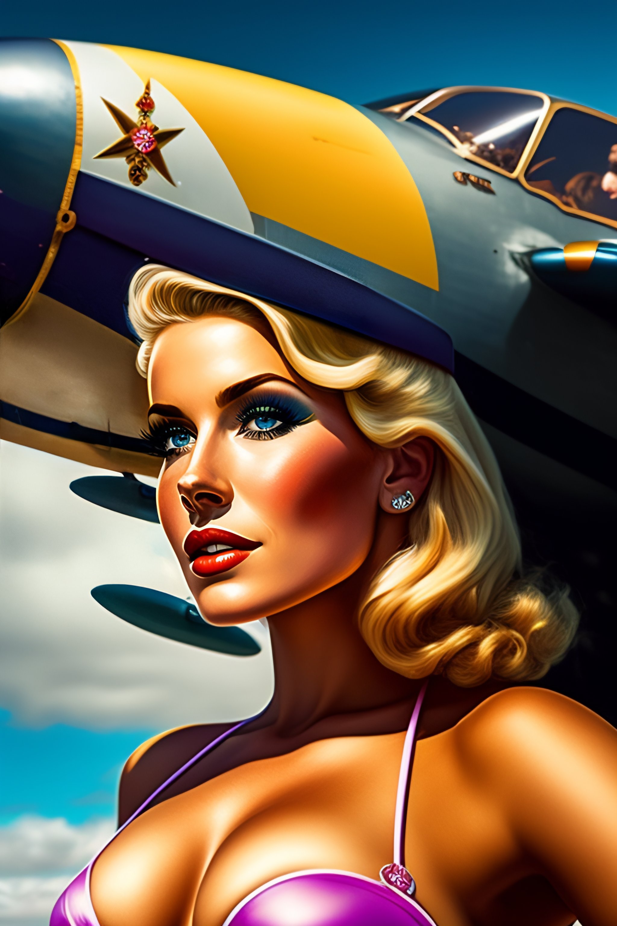 Lexica Blond Pin Up With A Corsair Aircraft Behind Her