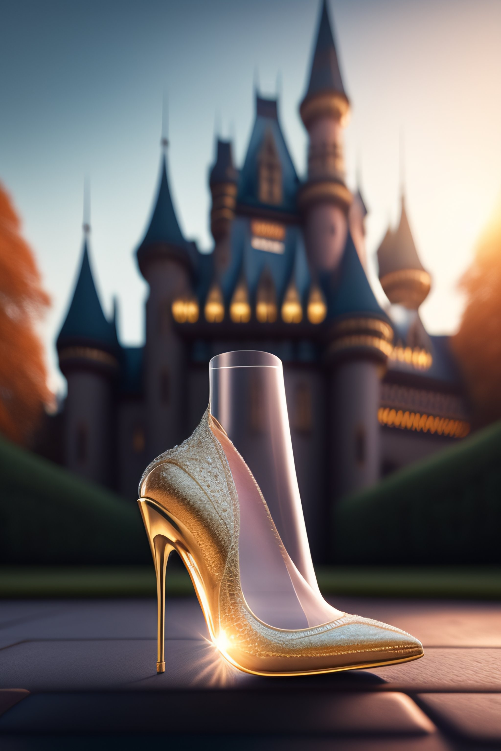 Lexica - Shiny clear high heel shoe in front of a castle, dark fantasy ...