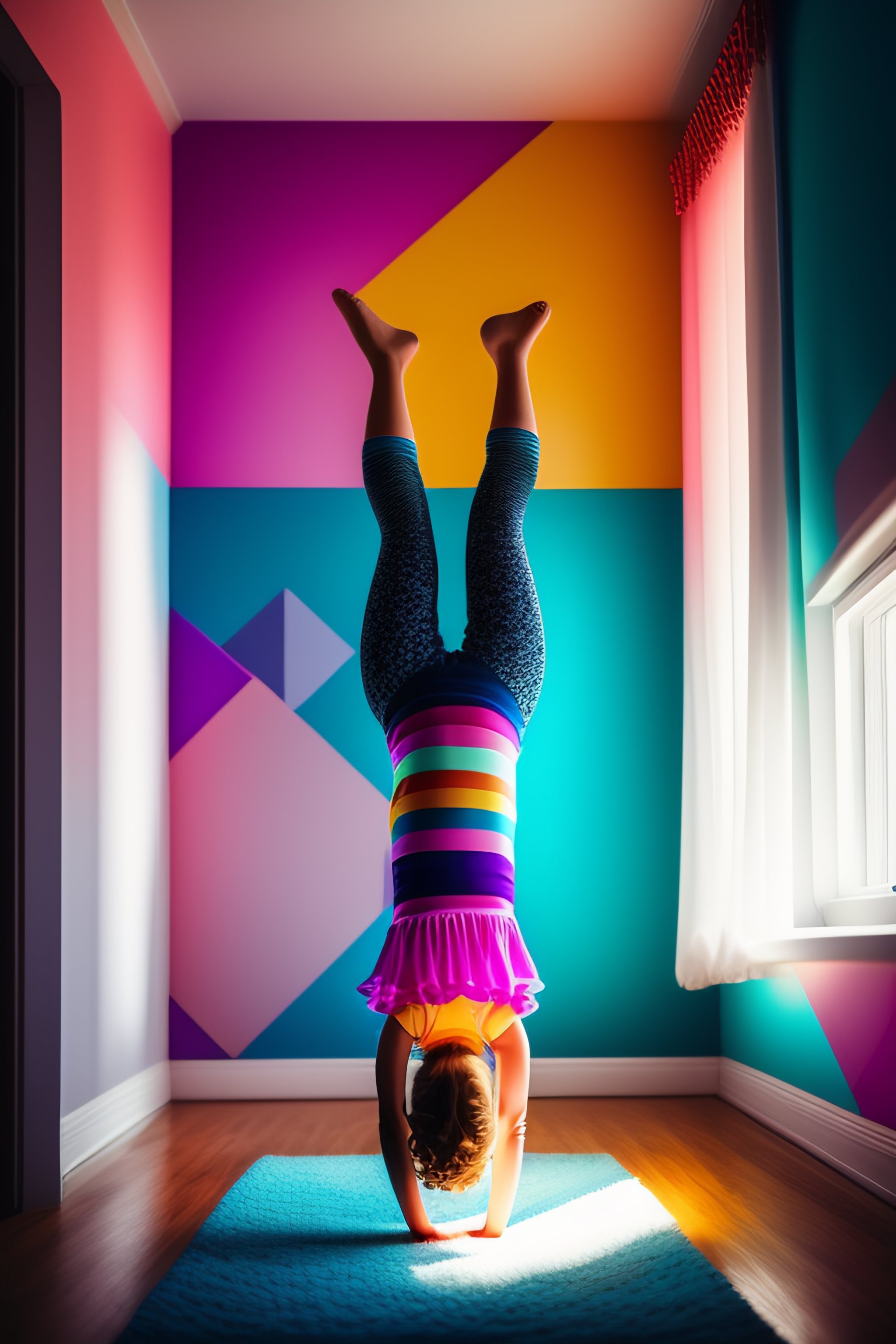 Lexica - Very detailed photography of a young girl doing a handstand in ...
