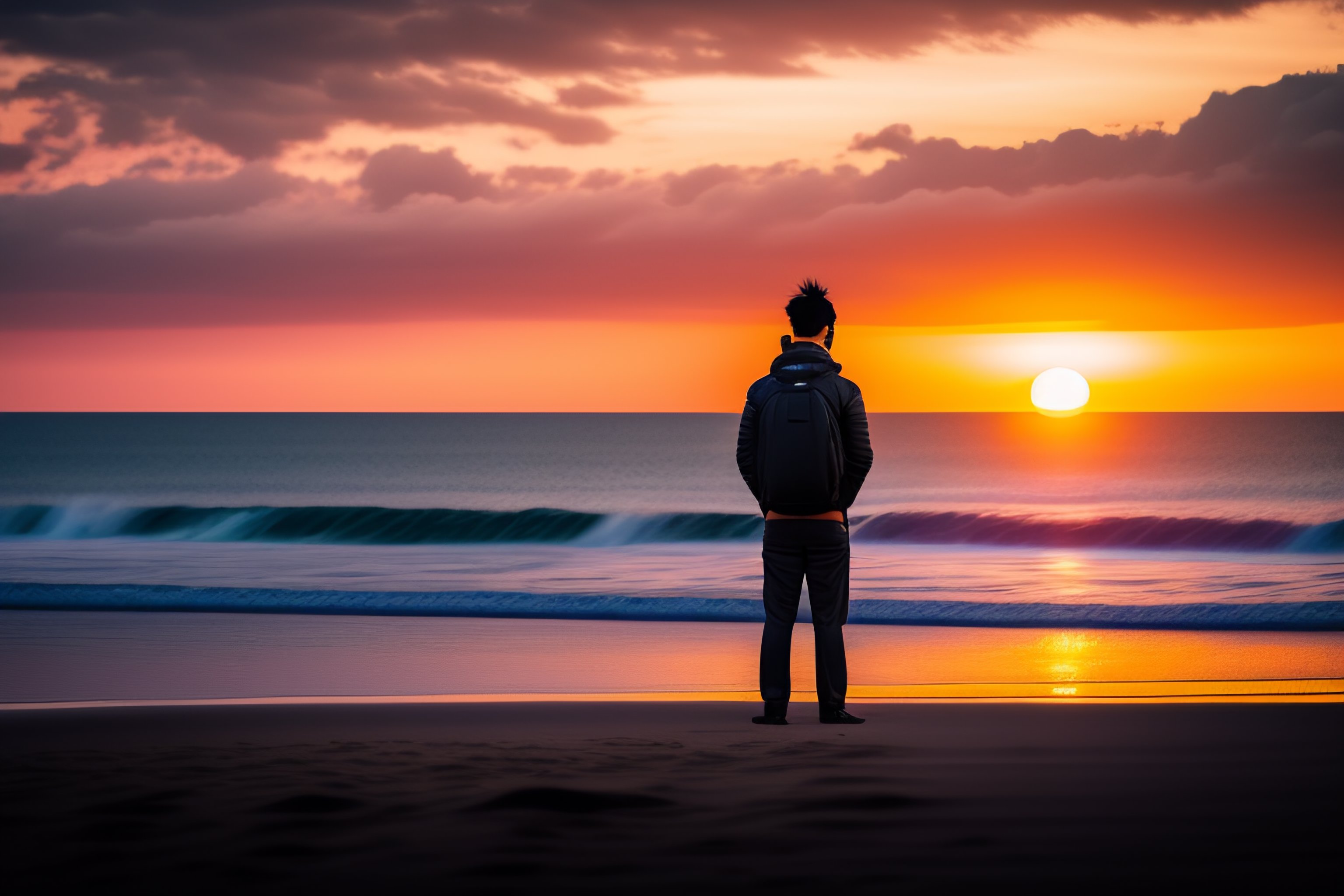 Lexica - A Japanese guy standing and showing us his back, looking at ...