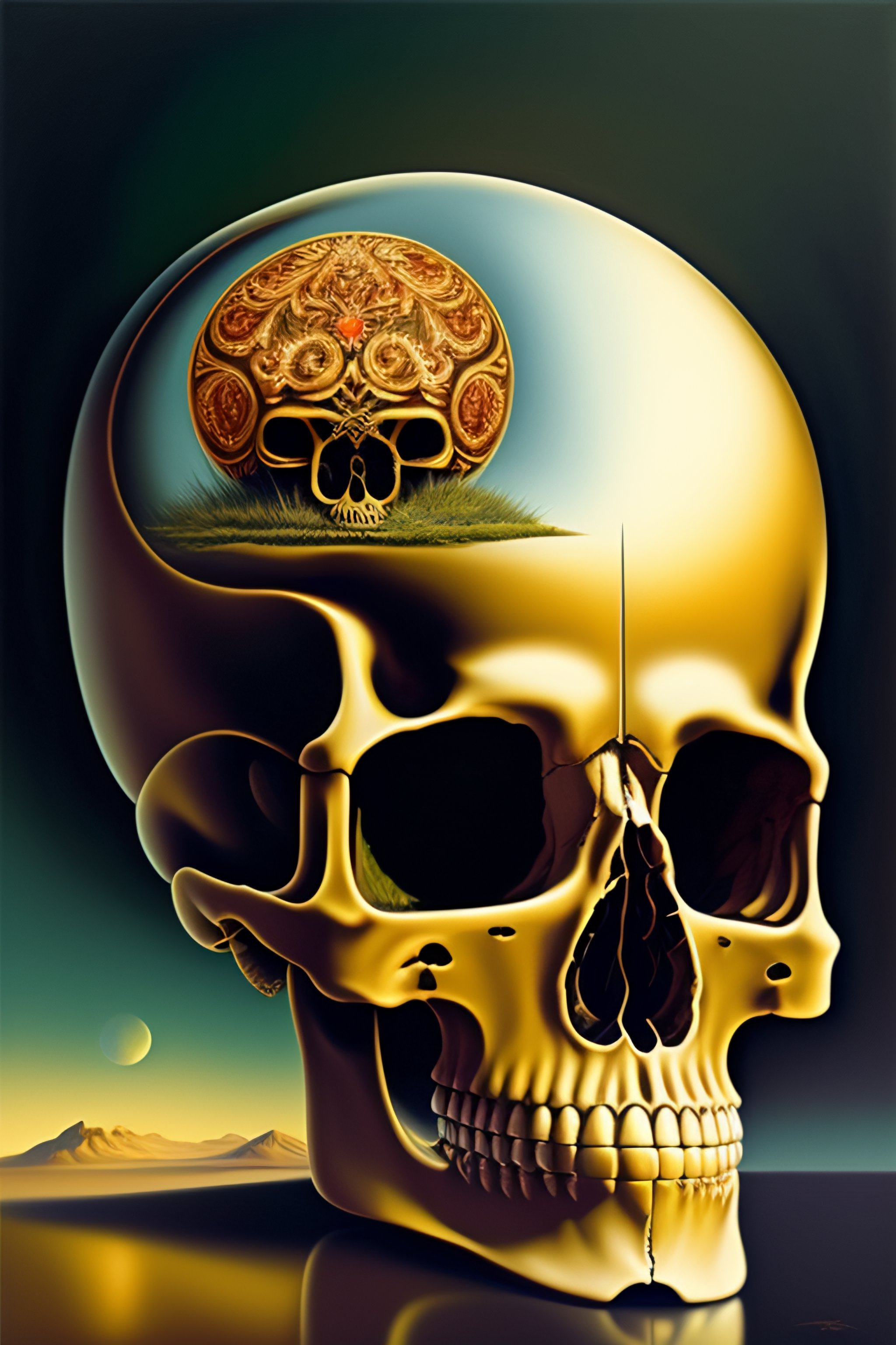 Lexica - Realistic human skull in surreal style, as if painted by dali ...
