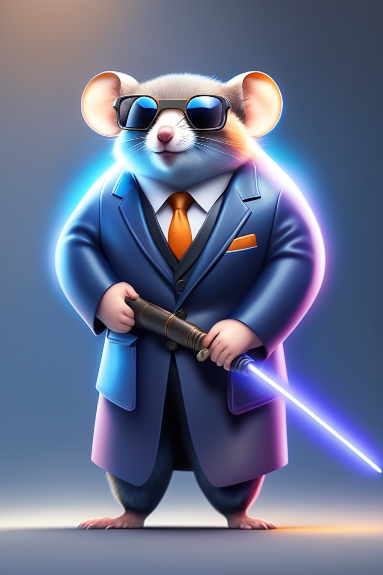 Lexica - A guerrilla mouse wearing glasses and a suit, light saber blue ...