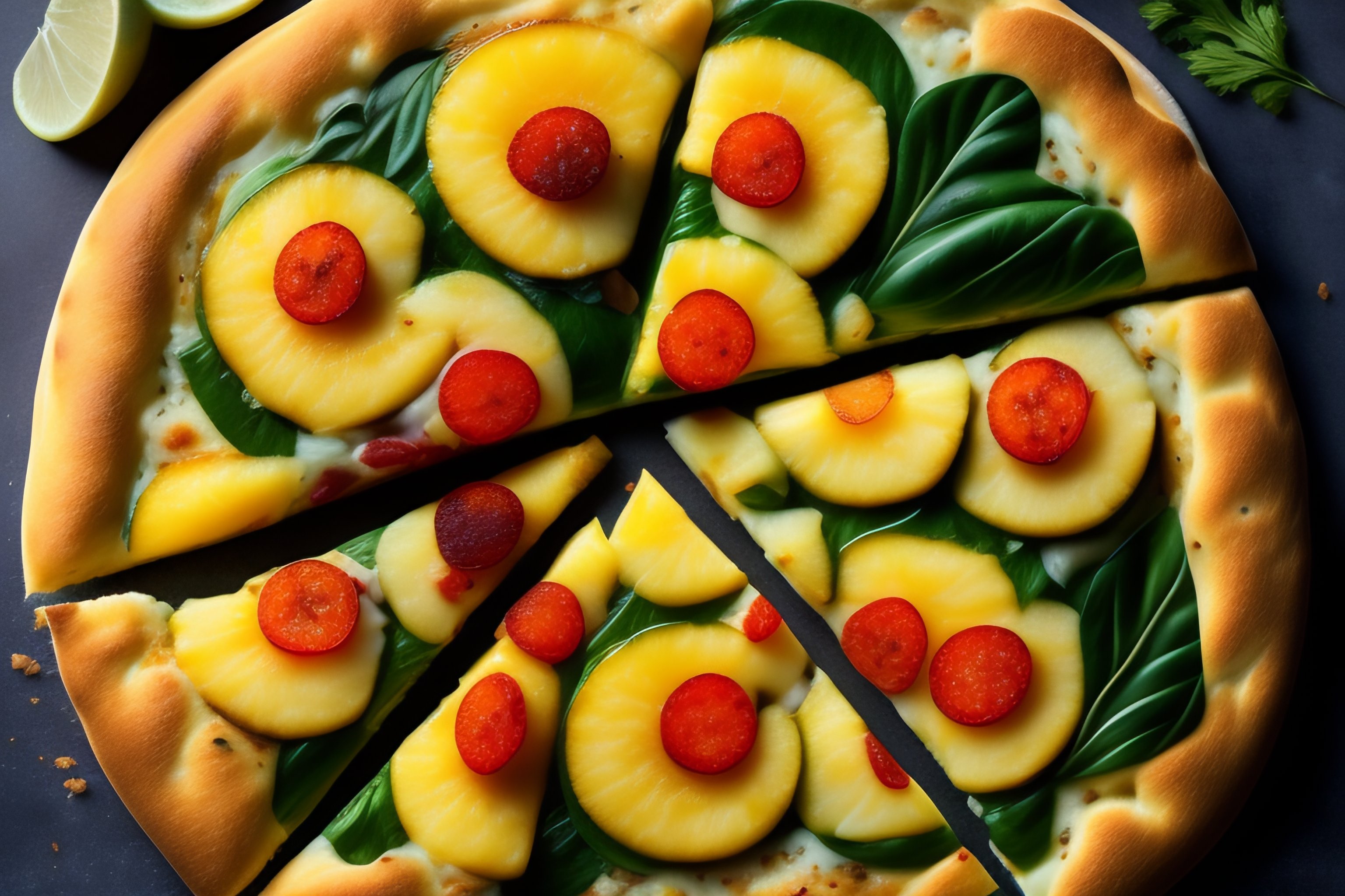 Lexica - A close up of a pinapple pizza