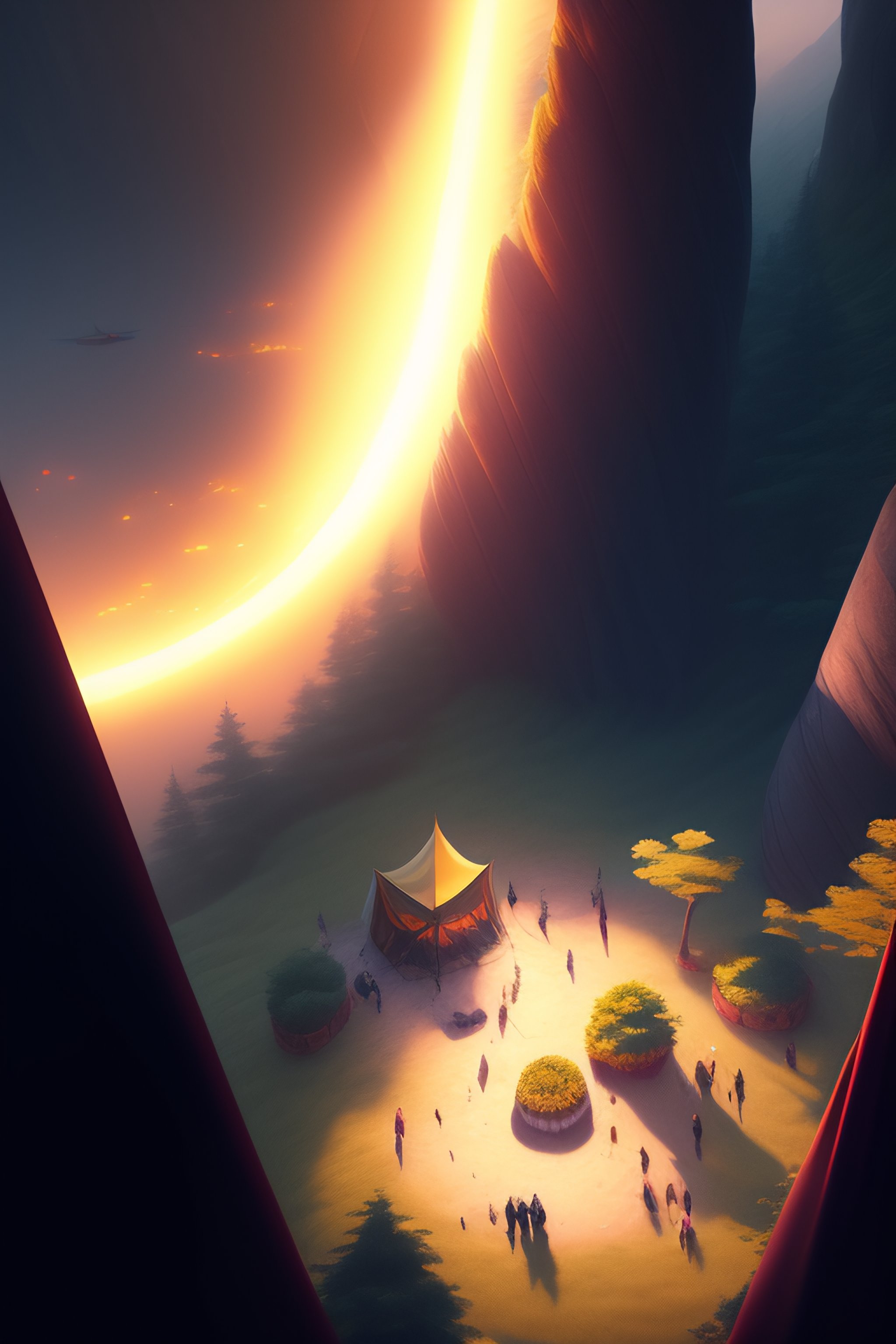 Lexica - A lively camping with a tent, camping gears, campfire with a ...