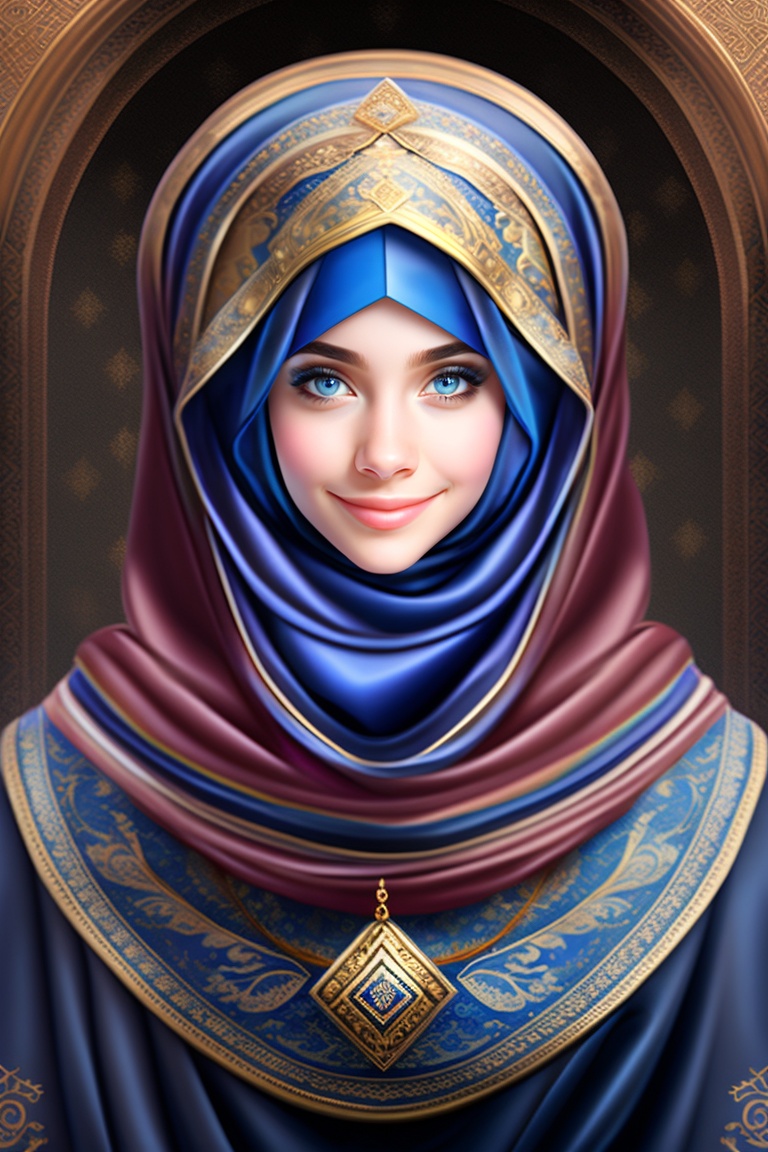 Lexica - Ankering girl wearing hijaab looking straight to camera, blue ...