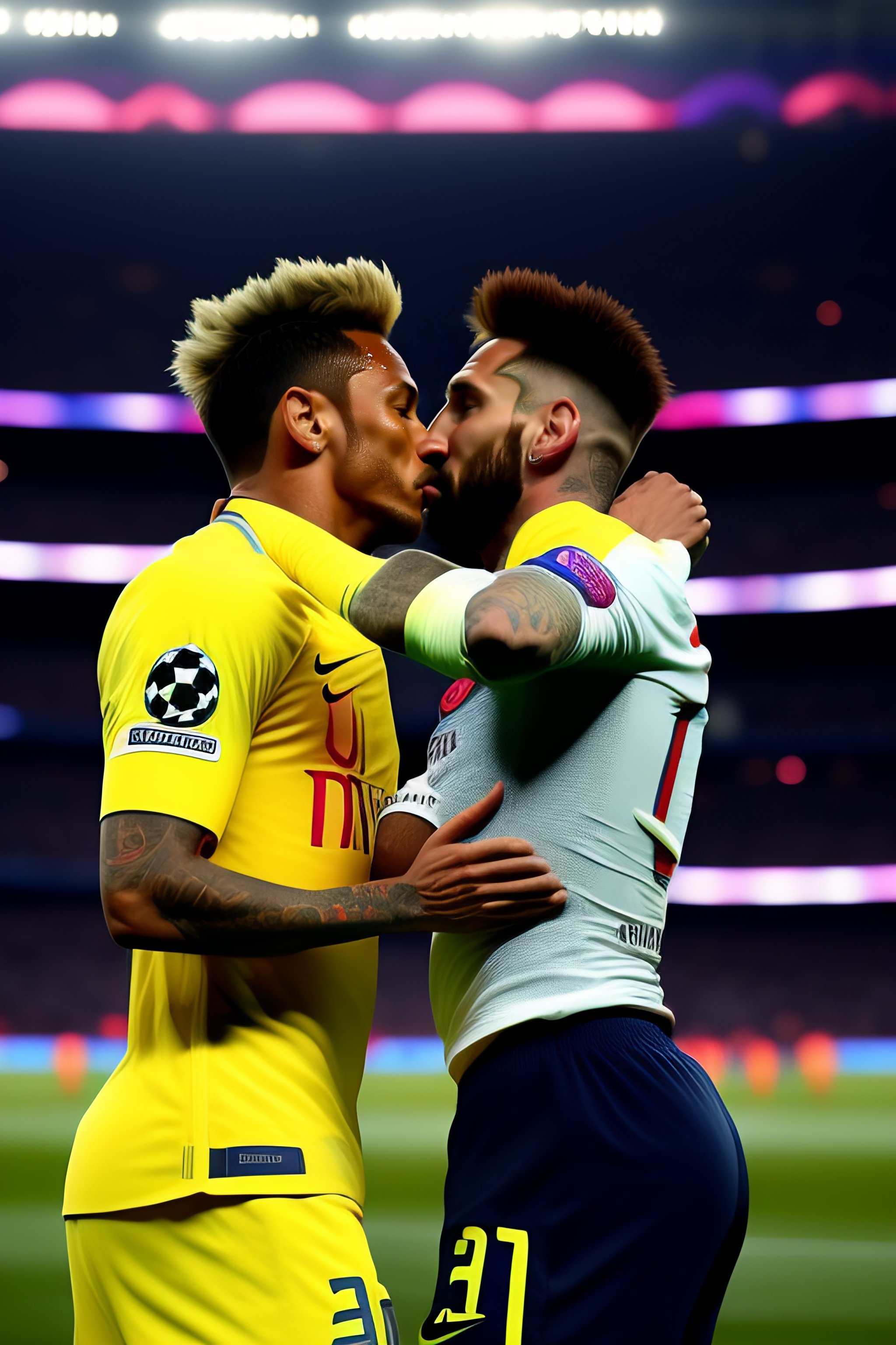 Lexica - Neymar and Messi stand on the Parc des Princes in Paris ...