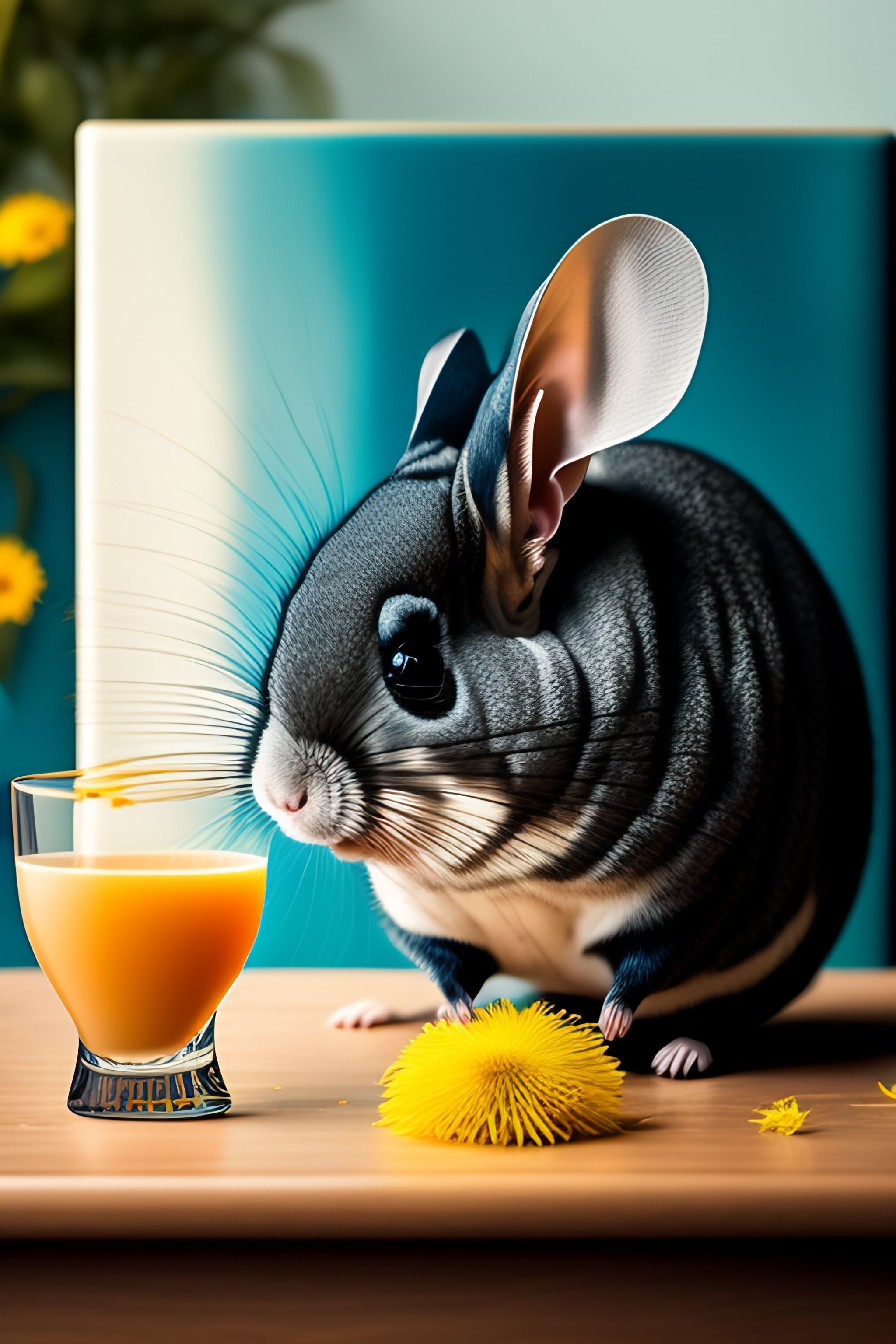 Lexica - A Picasso painting of a chinchilla drinking a dandelion cocktail
