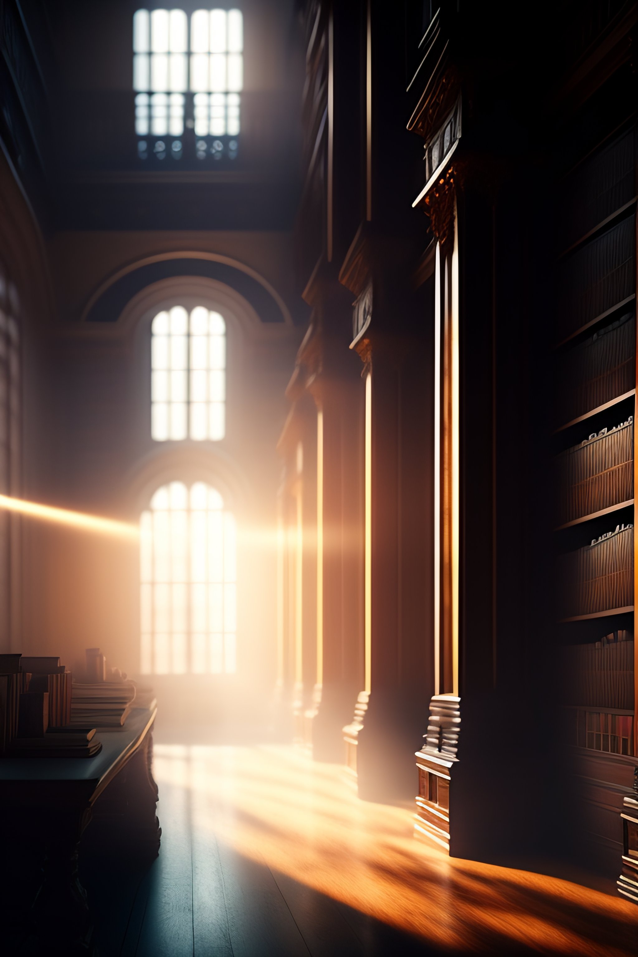Lexica - A movie still image of an old dusty library, shafts of light ...