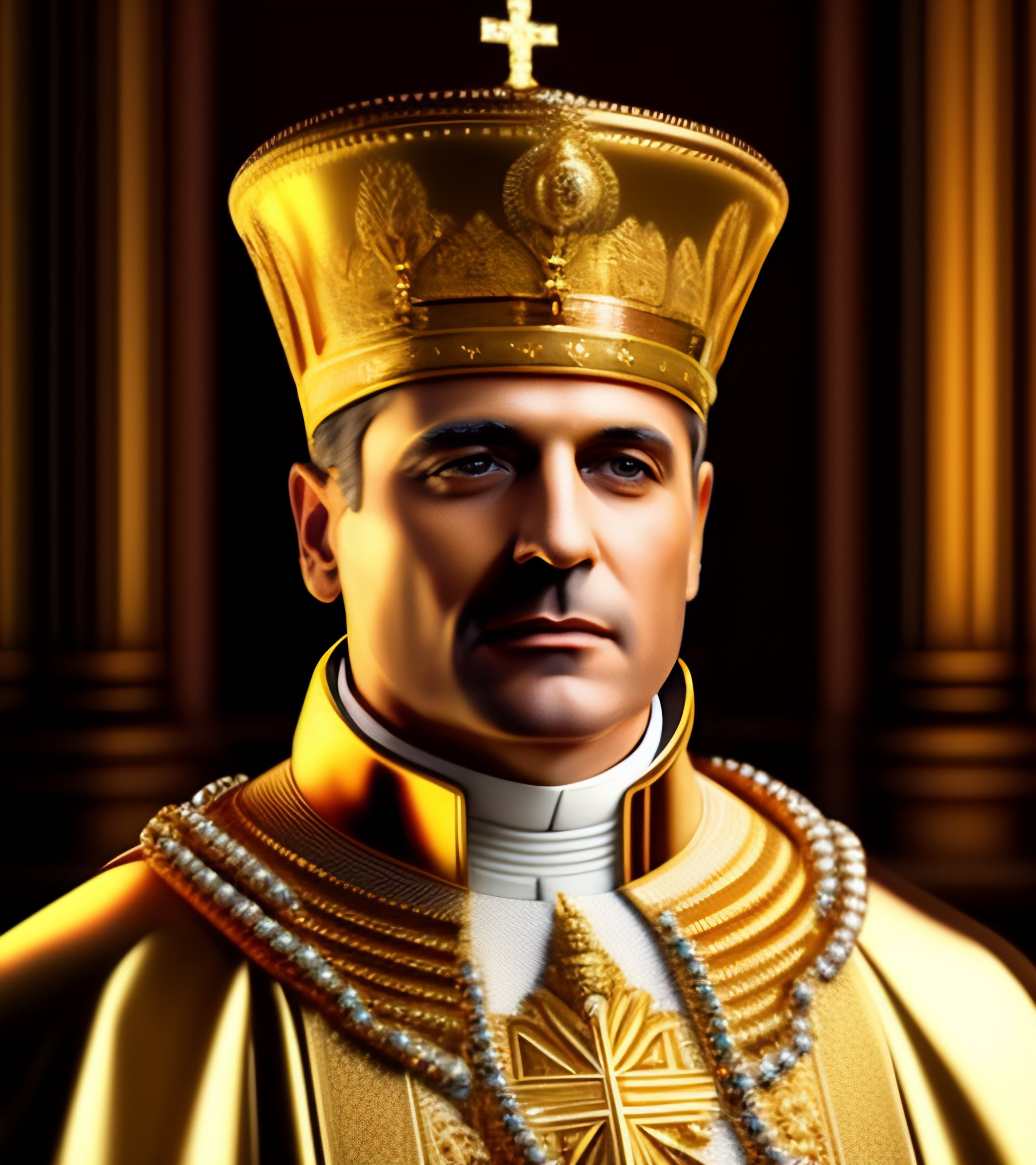 Lexica - A 3D portrait of a Vatican pope in gold gangster dresses and ...