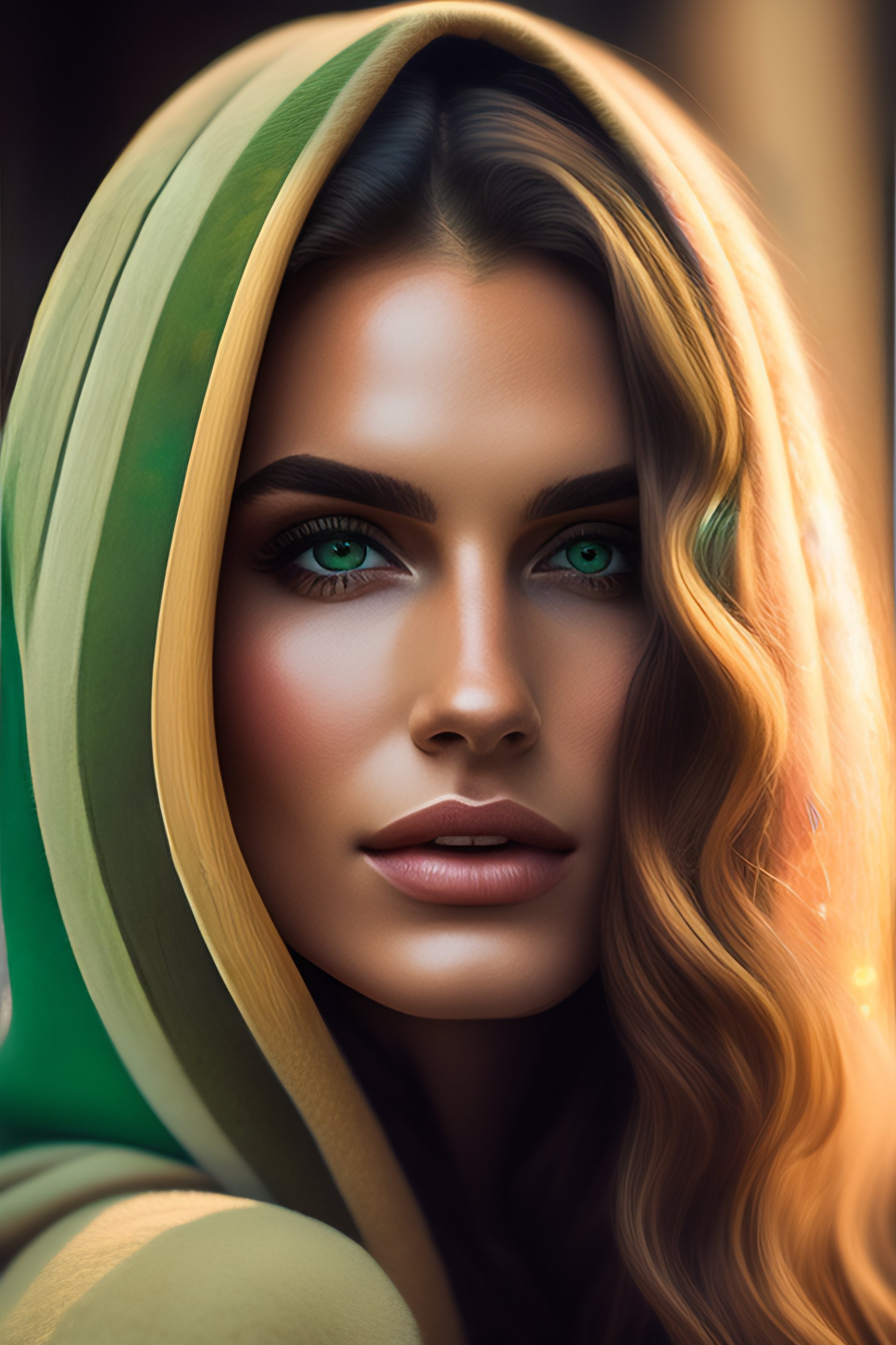 Lexica - A portrait of a beautiful brune caucasian woman with light ...