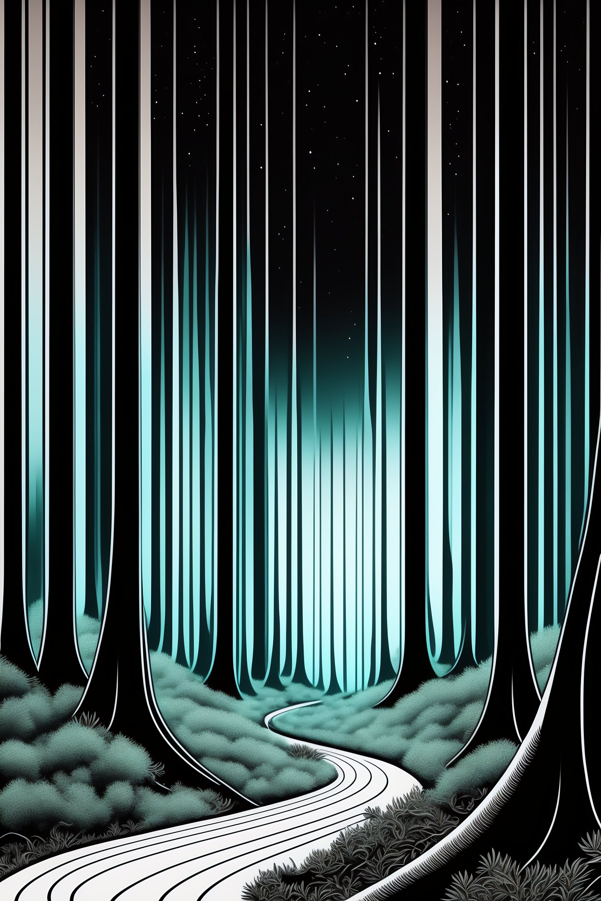 Lexica - Science fiction forest line art