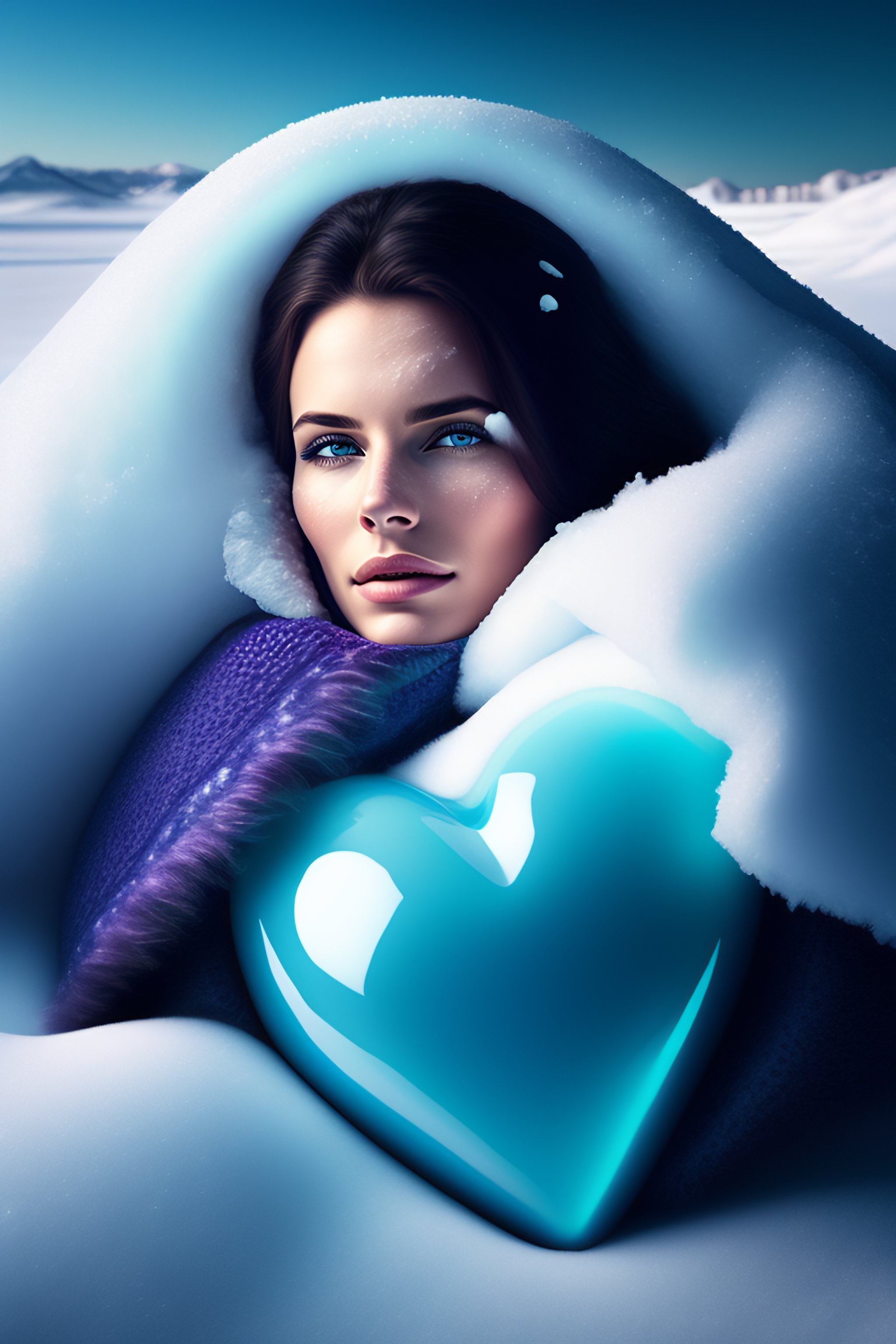 Lexica - A frozen woman lies in the snow and holds an icy heart in her ...