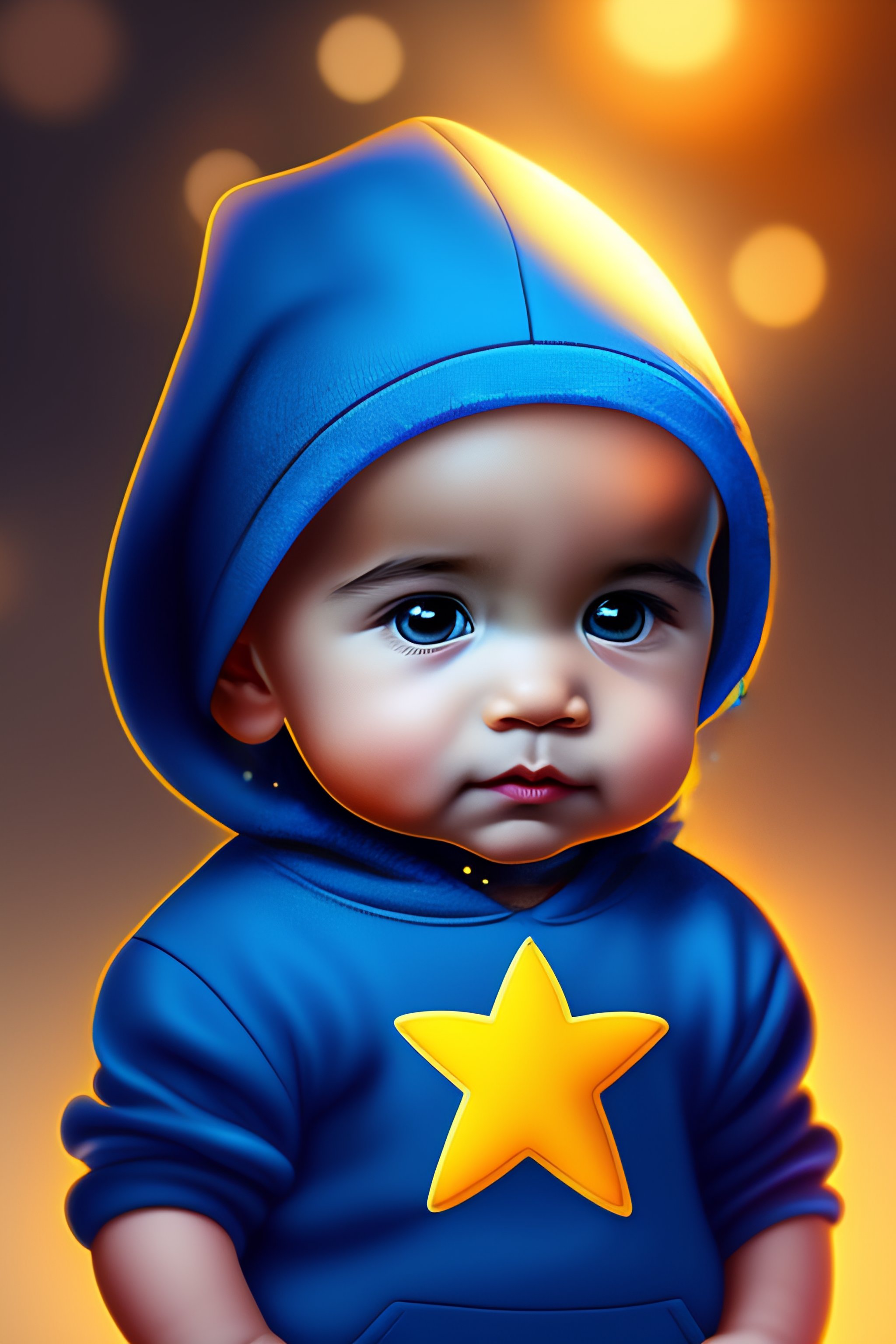 Lexica - Cute and adorable cartoon tan bald male baby wearing a blue ...