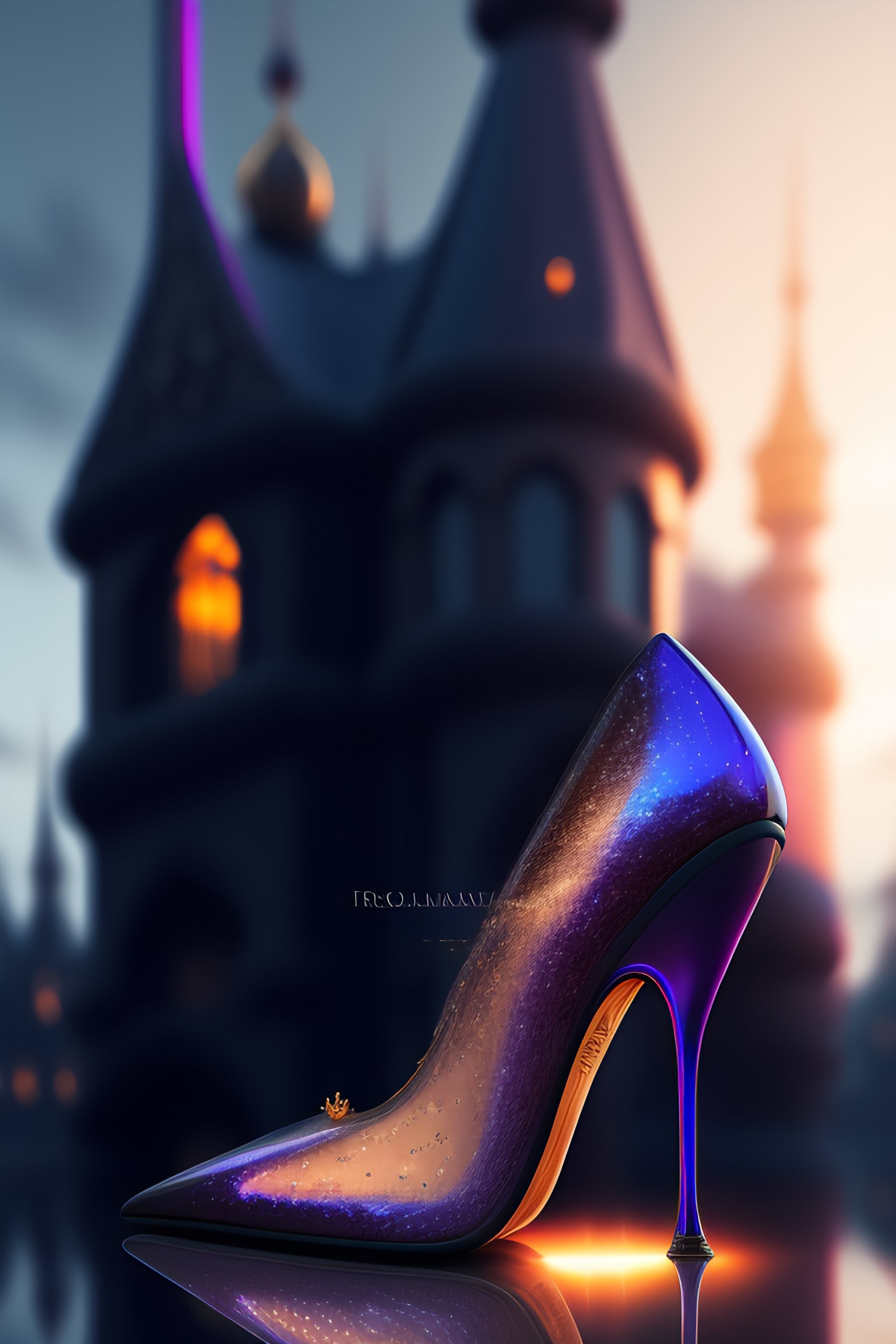 Lexica - Abstract dark fantasy transparent high heel shoe in front of a ...