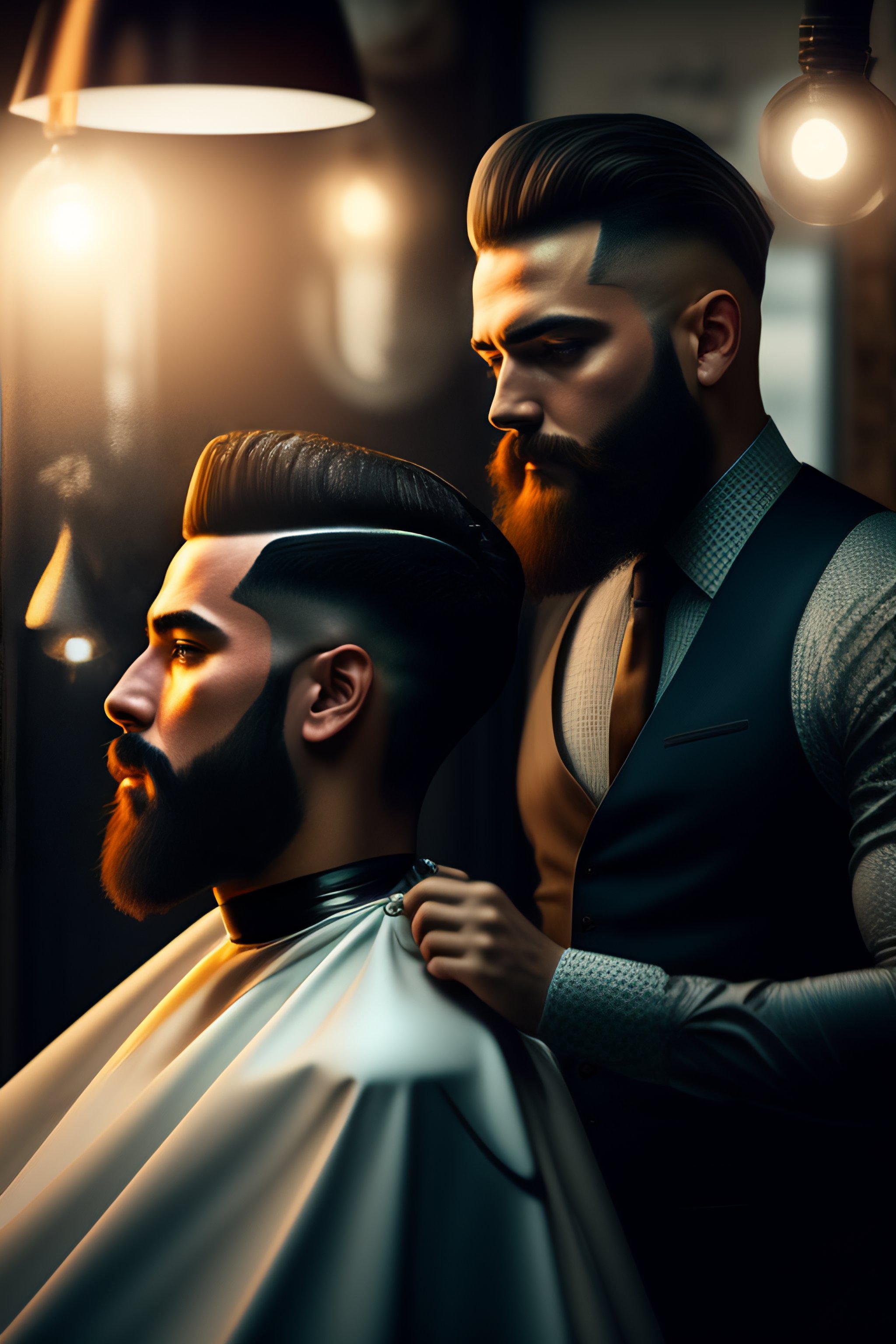 Lexica - A barber-man cutting another man's hair in a barber shop, a ...