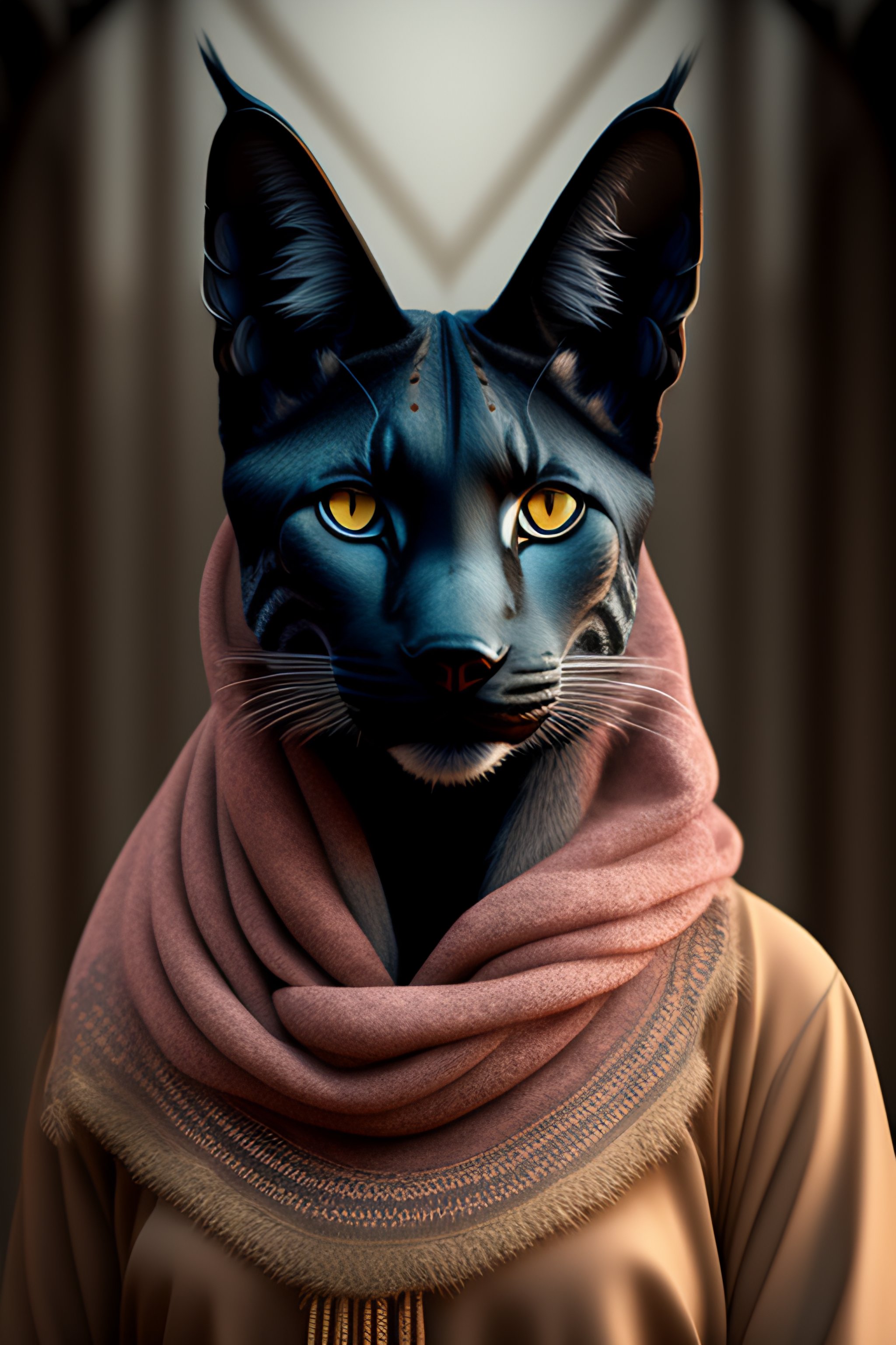 Lexica - Human-like black lynx, completely covered in short black fur ...