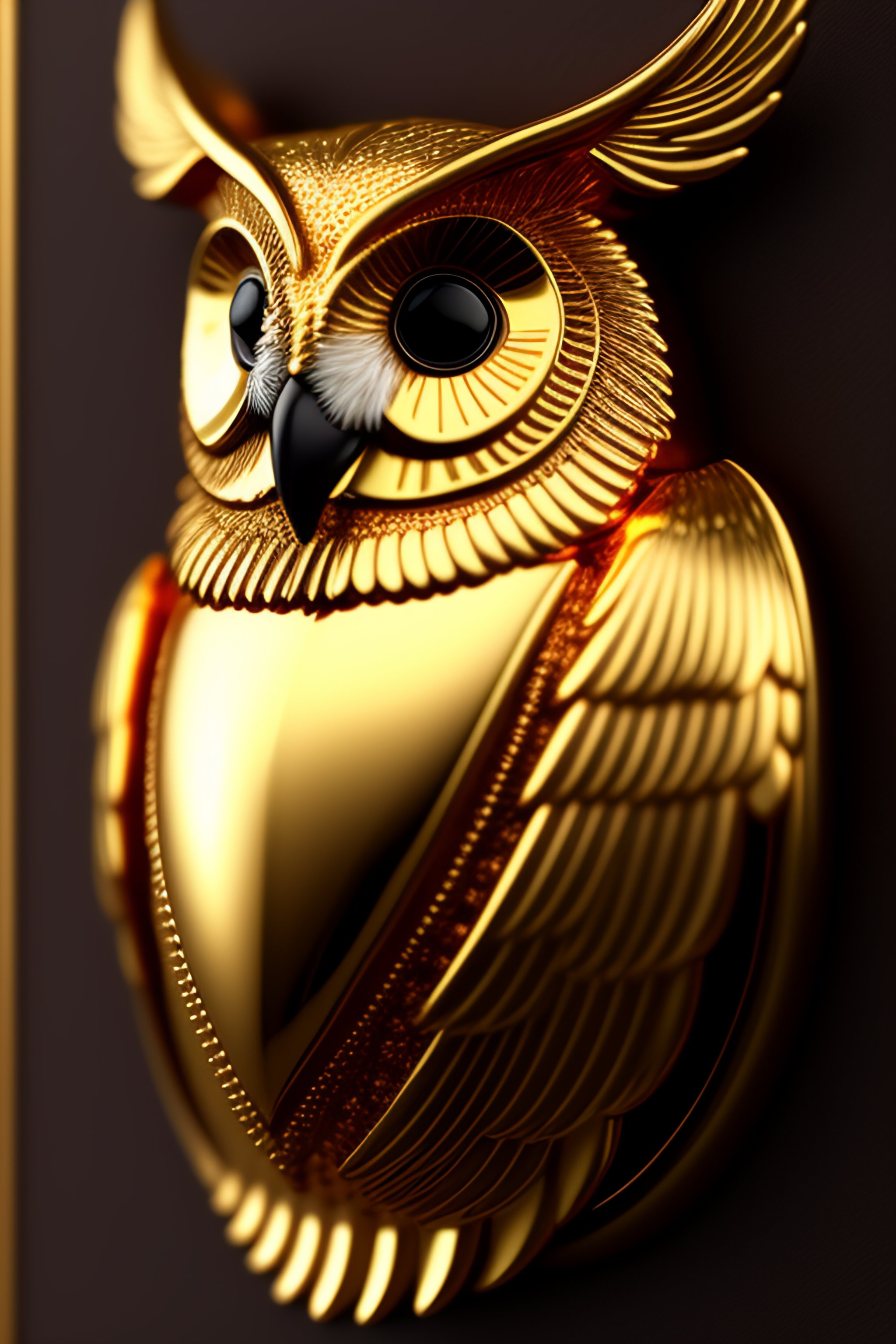 Lexica - An owl as a golden shield, feathers detailed