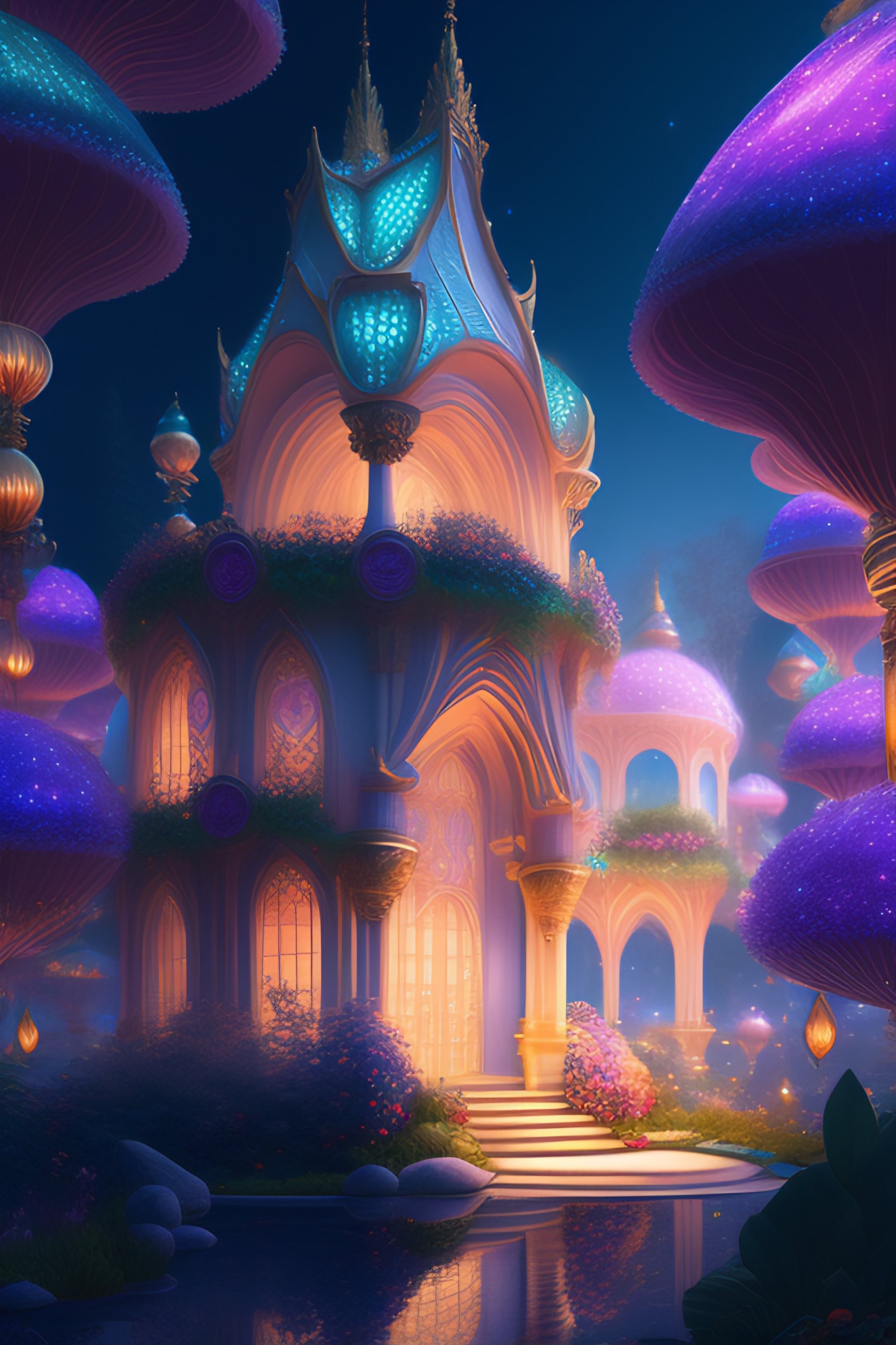 Lexica - Detailed digital illustration of a magic fairy garden city ...