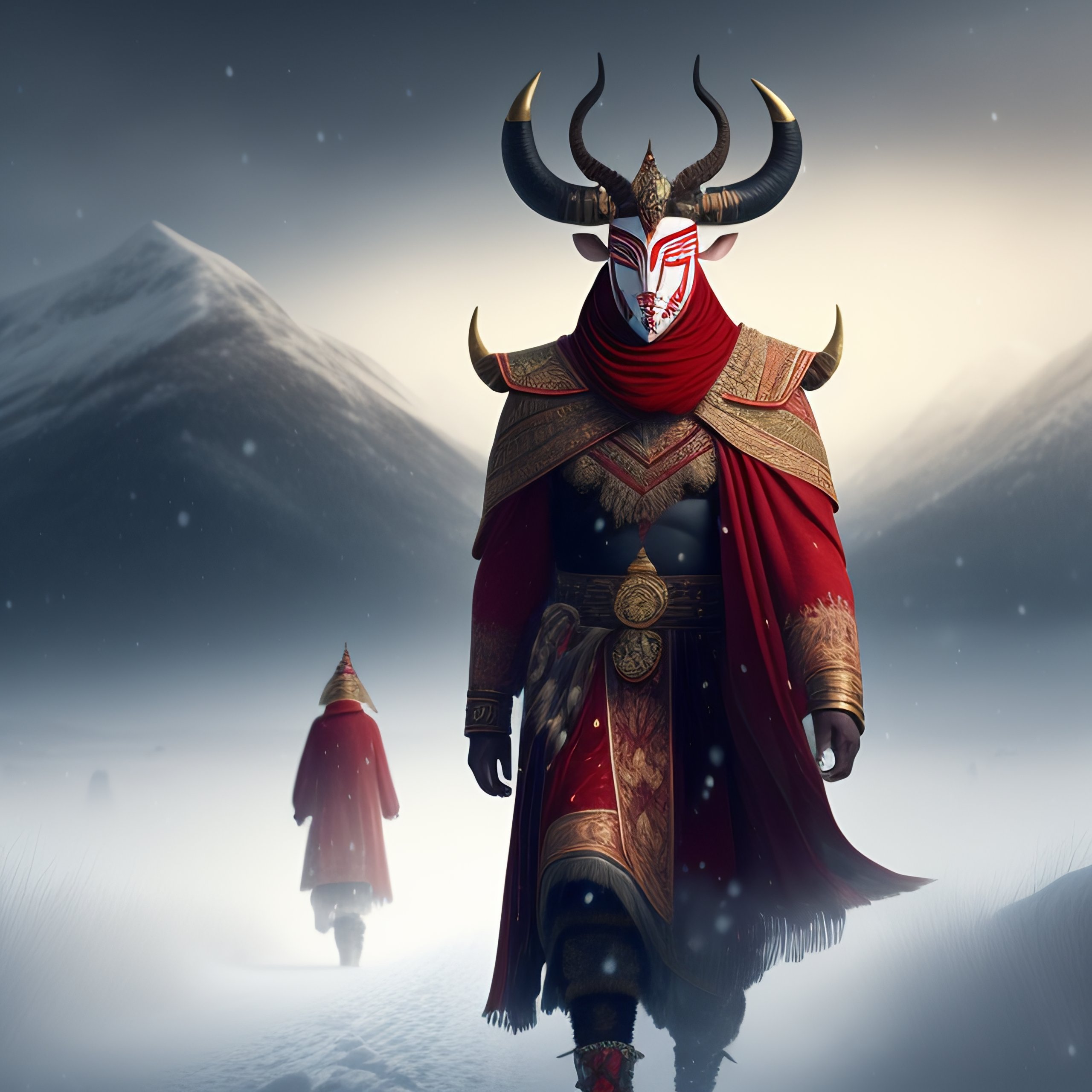 Lexica - A balkan man wearing a kuker mask with horns and a long horn ...