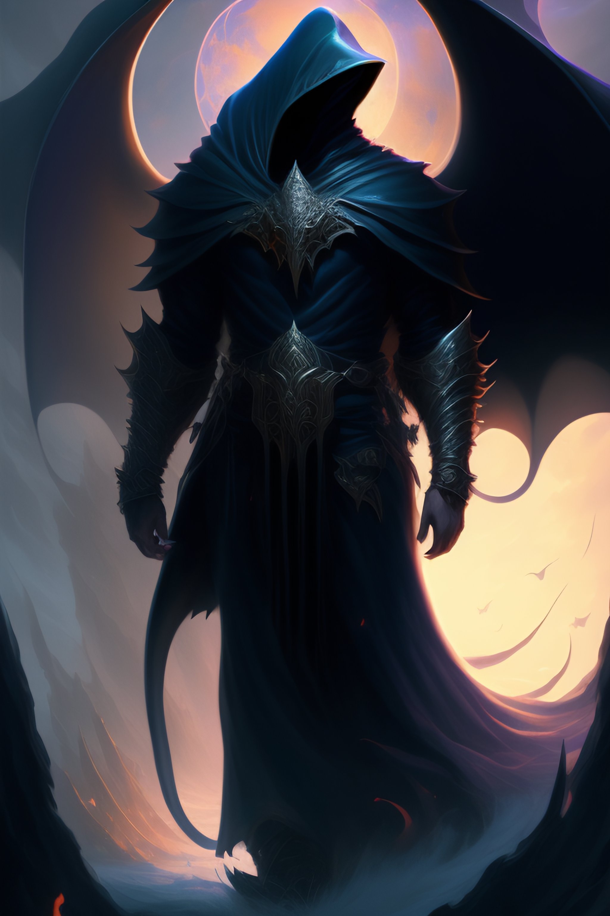 Lexica - Establishing shot of a fantasy hooded demonic figure with a ...