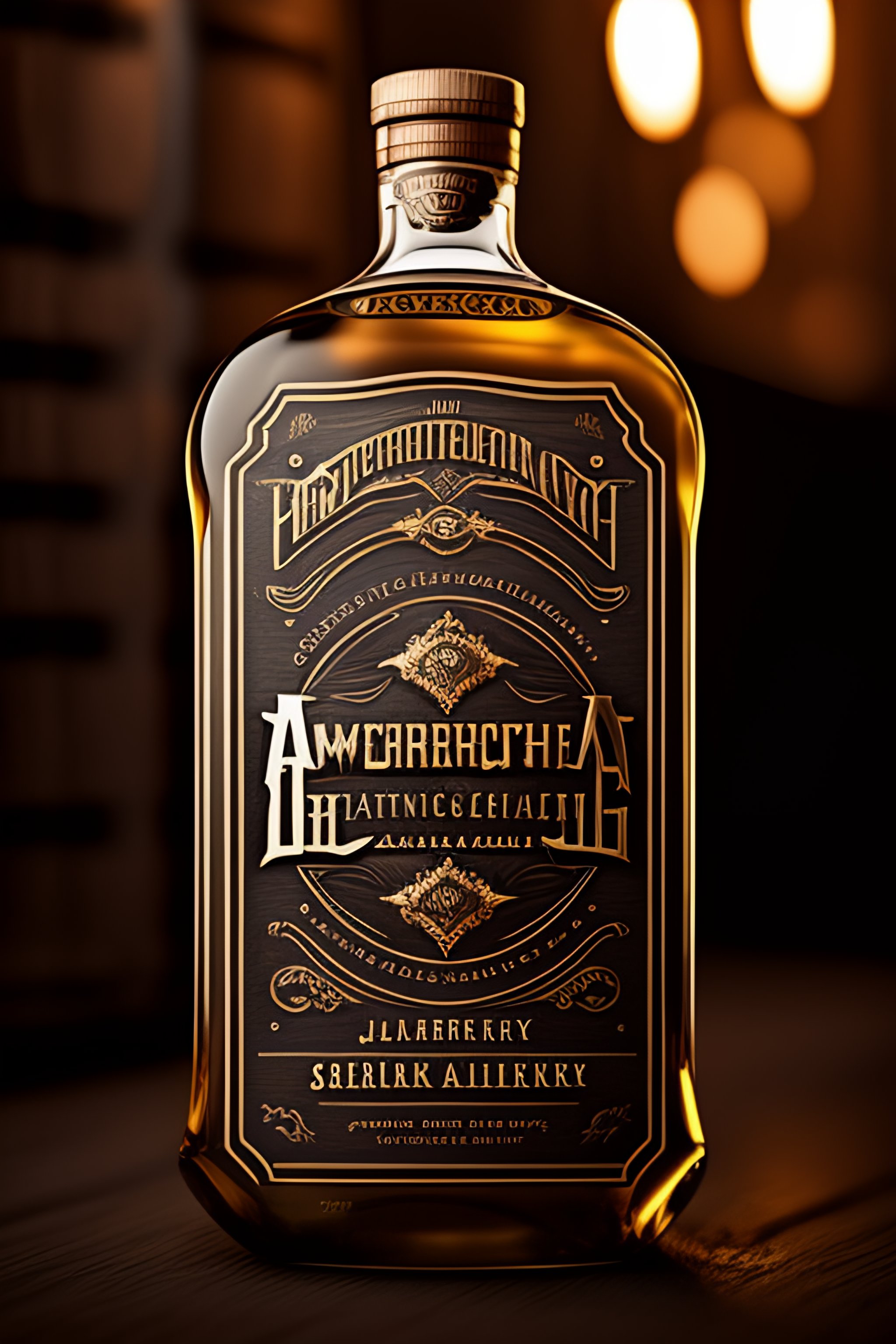 Lexica - American steampunk-style silver gears bourbon whiskey label design