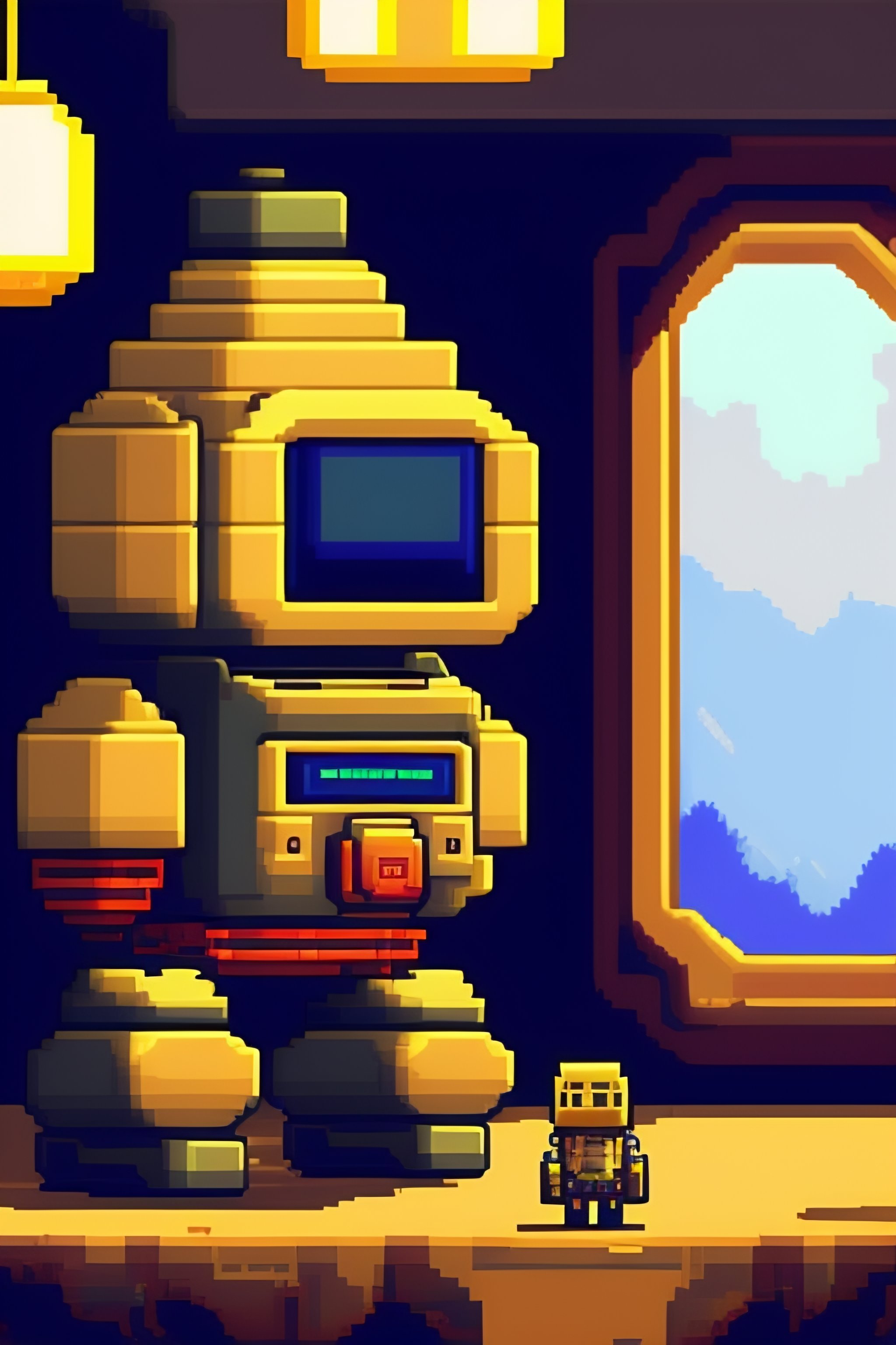 Lexica - 8-bit pixel art of robot, facing directly forward, cozy indoor ...