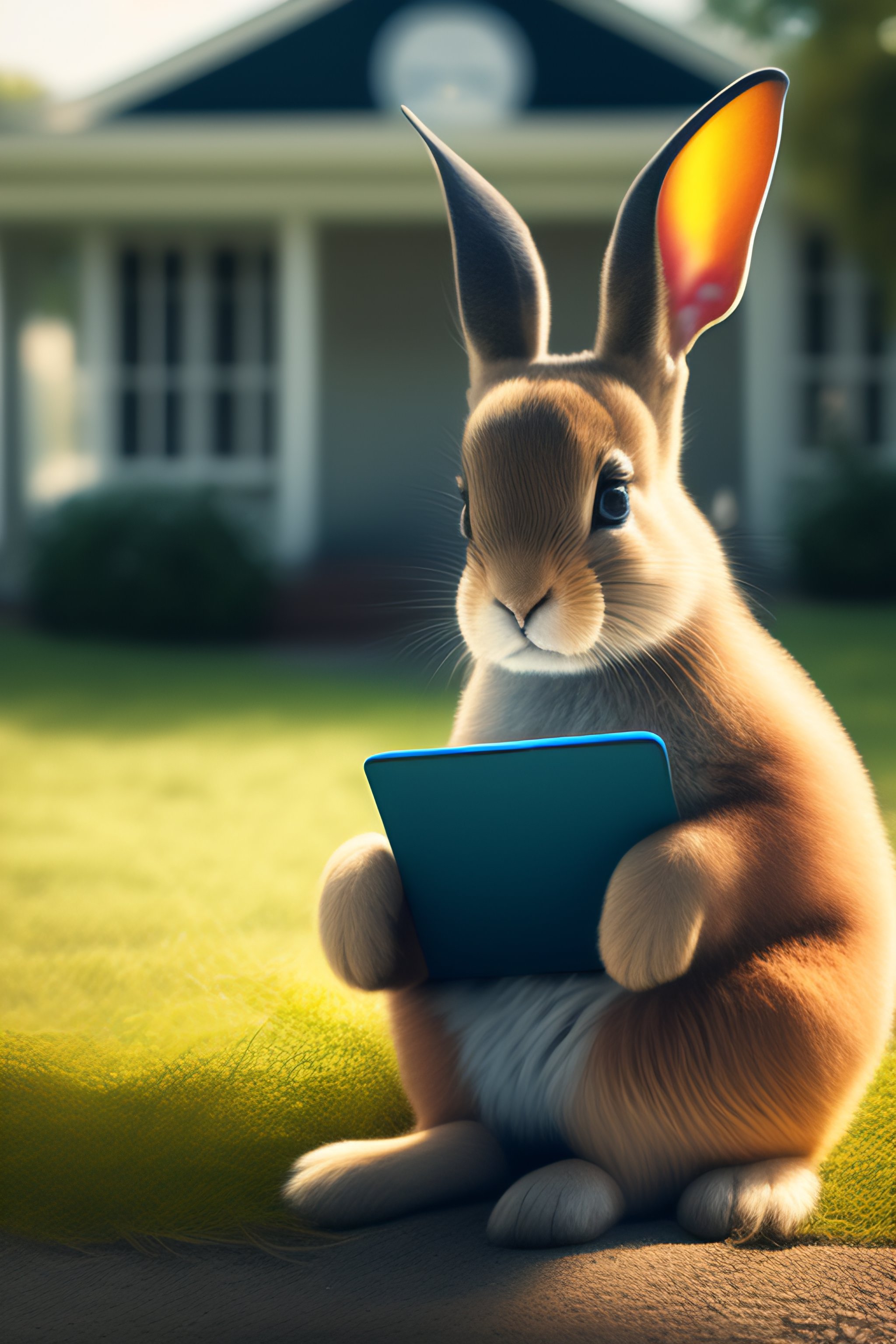 Lexica - Bunny robot working on a tablet and sitting in the front of ...