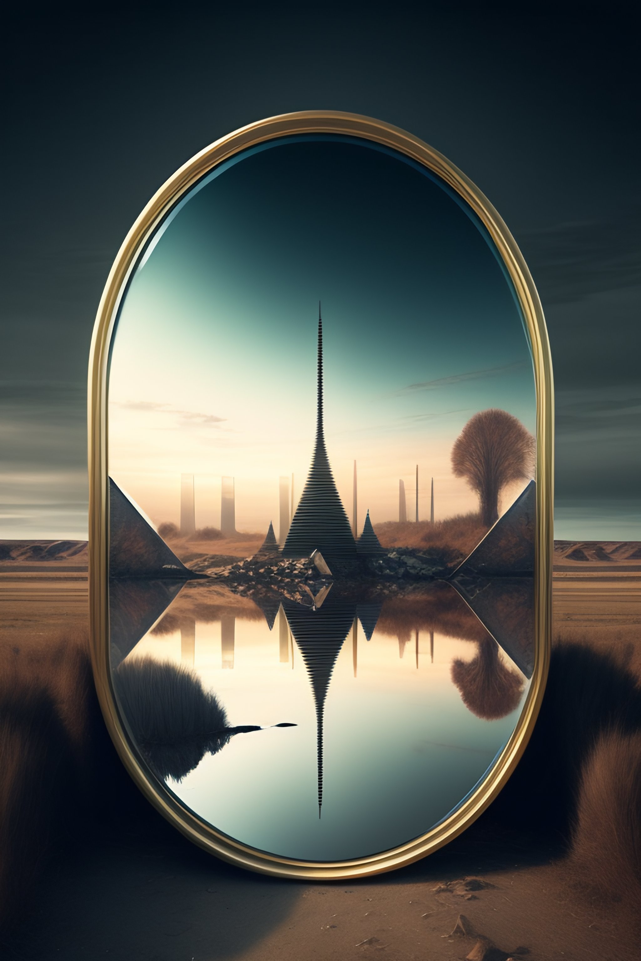 Lexica - Massive sinister broken mirror looming over a post-apocalyptic ...
