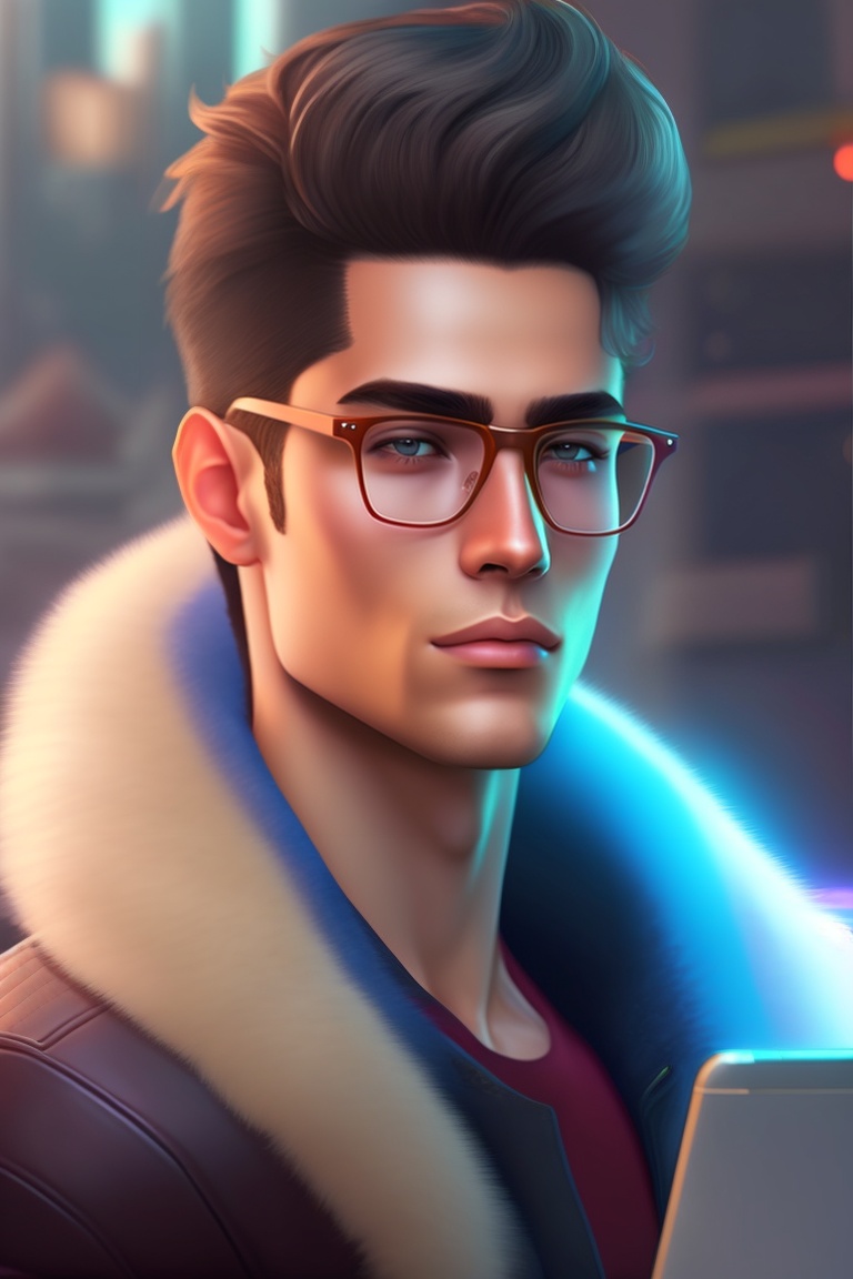 Lexica - A man he seat a leptop or pc , and sea the cemra , handsome ...