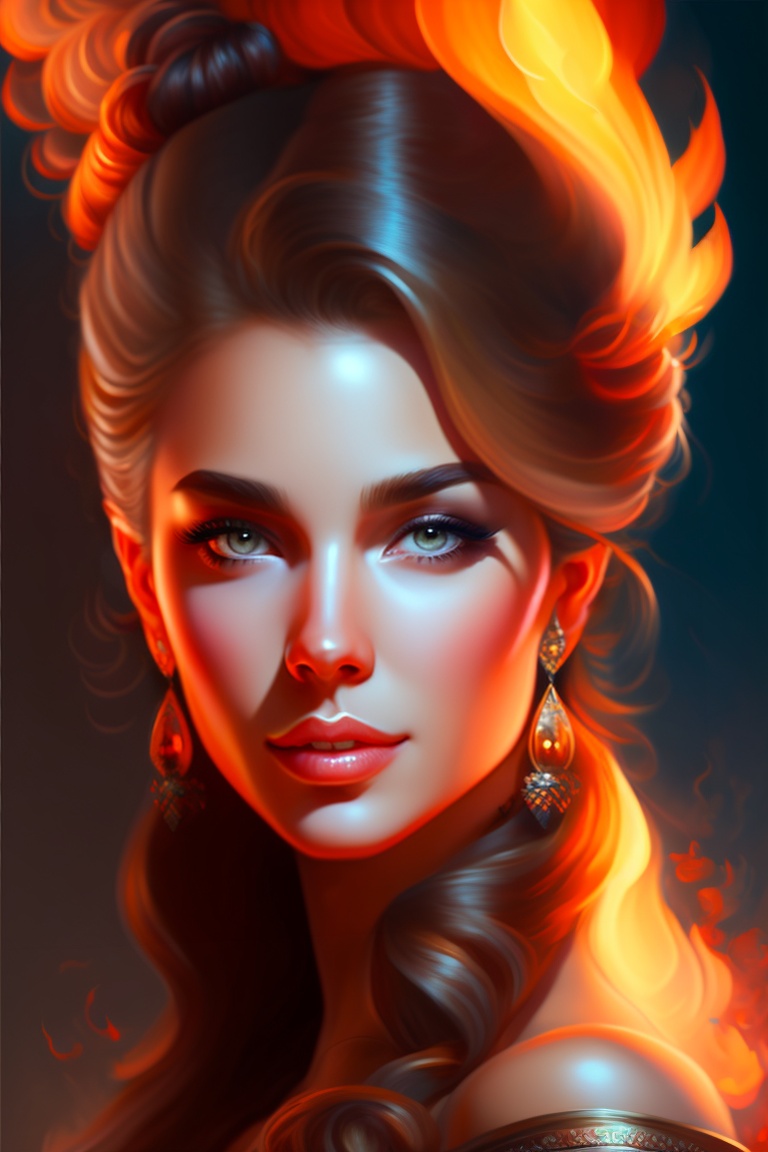 Lexica - Intricate half-length portrait of a beautiful fiery woman ...