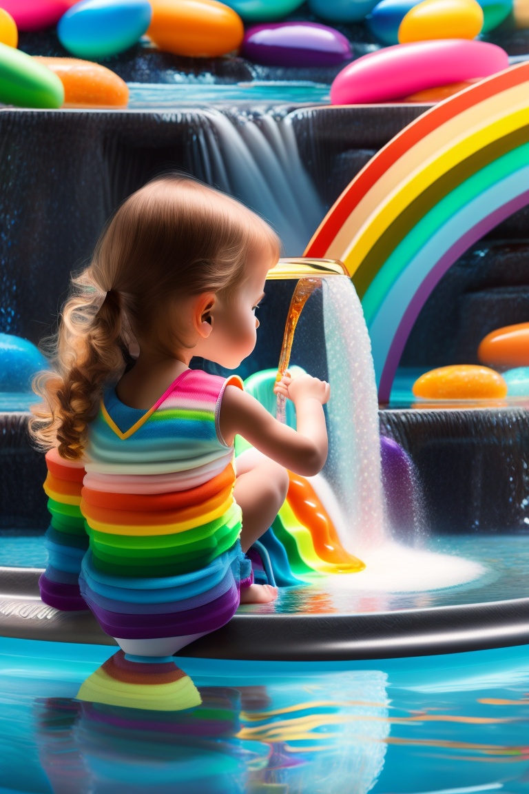 Lexica - A girl is sitting beside pool of glistening jellybeans dipping ...