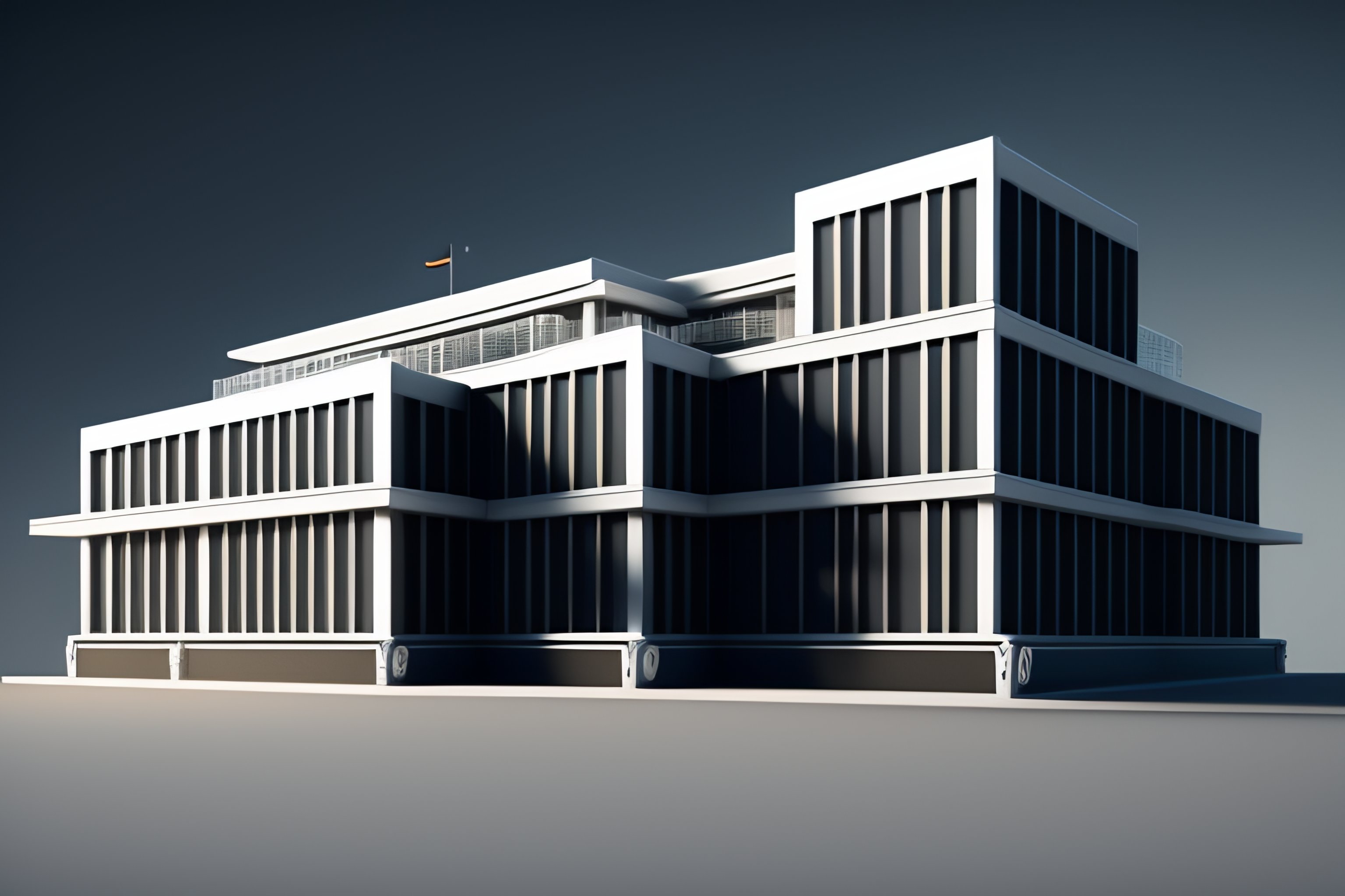 Lexica - A building in a city landscape, low - poly, 3D, black and ...