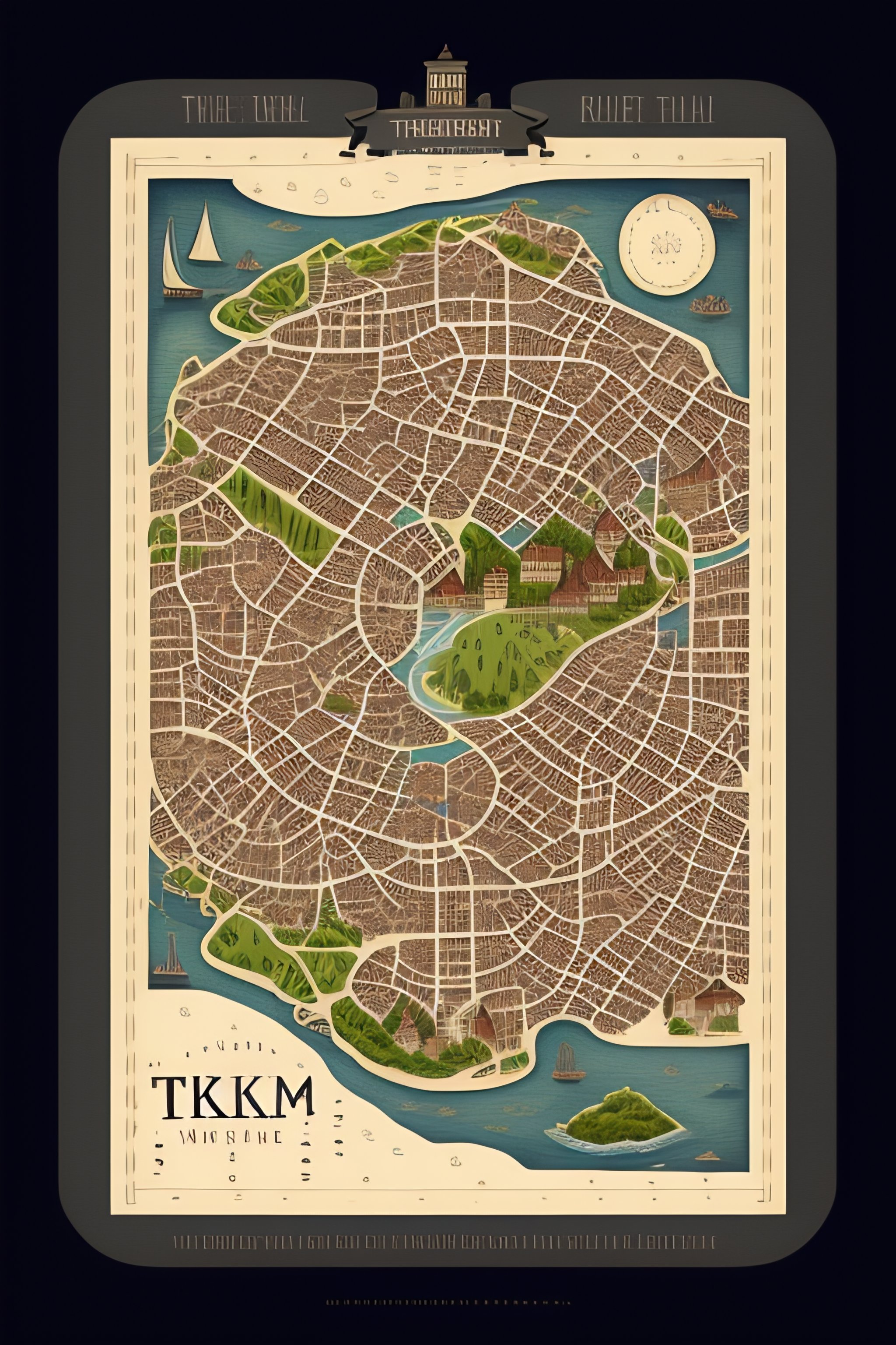 Lexica - Hand drawn rpg map of Turku, ink, detailed