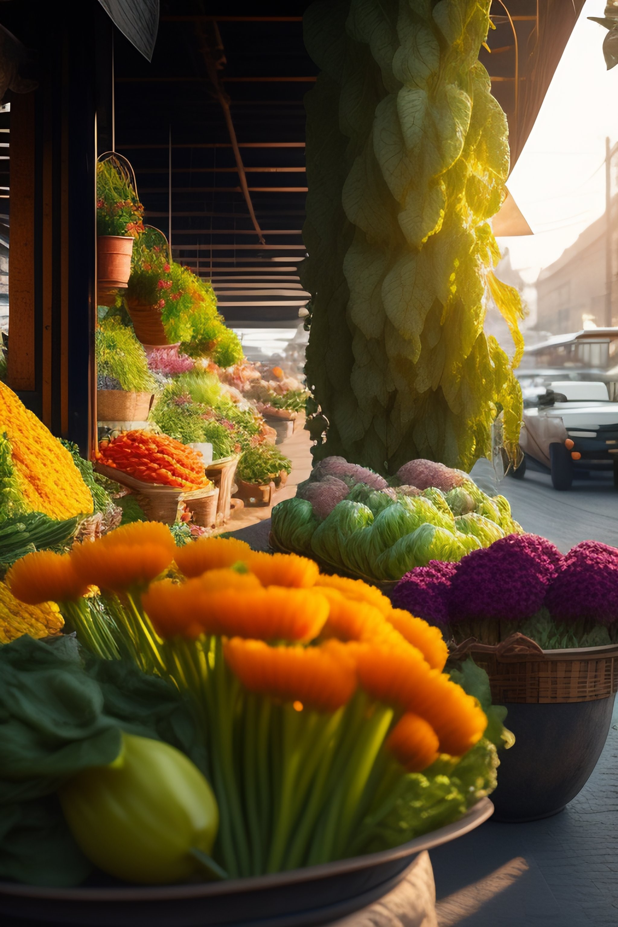 Lexica - Architectural digest photo of a vegetables market flowers and ...