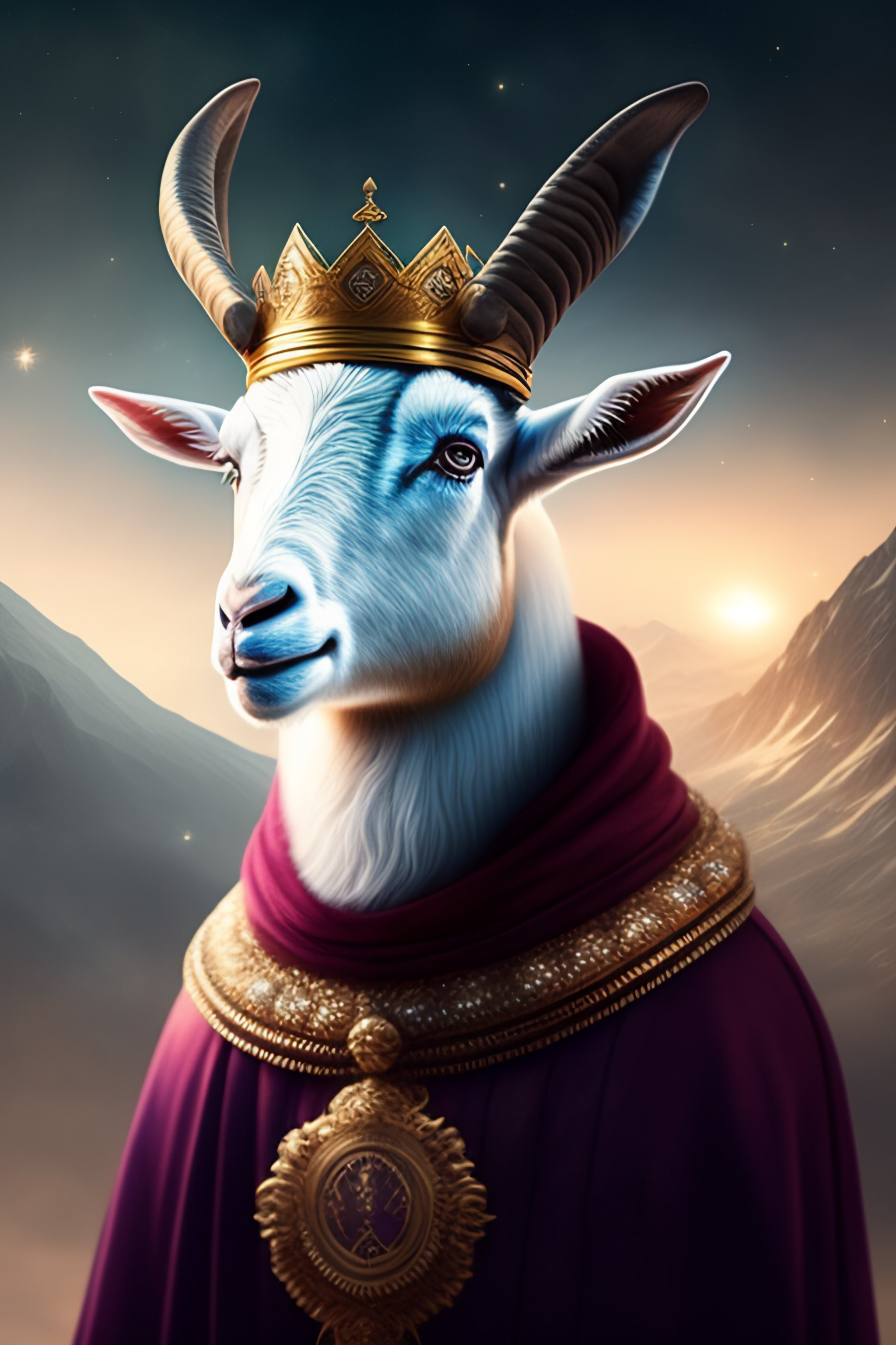 Lexica - Pretty goat princess with a crown on his head traveling in the ...
