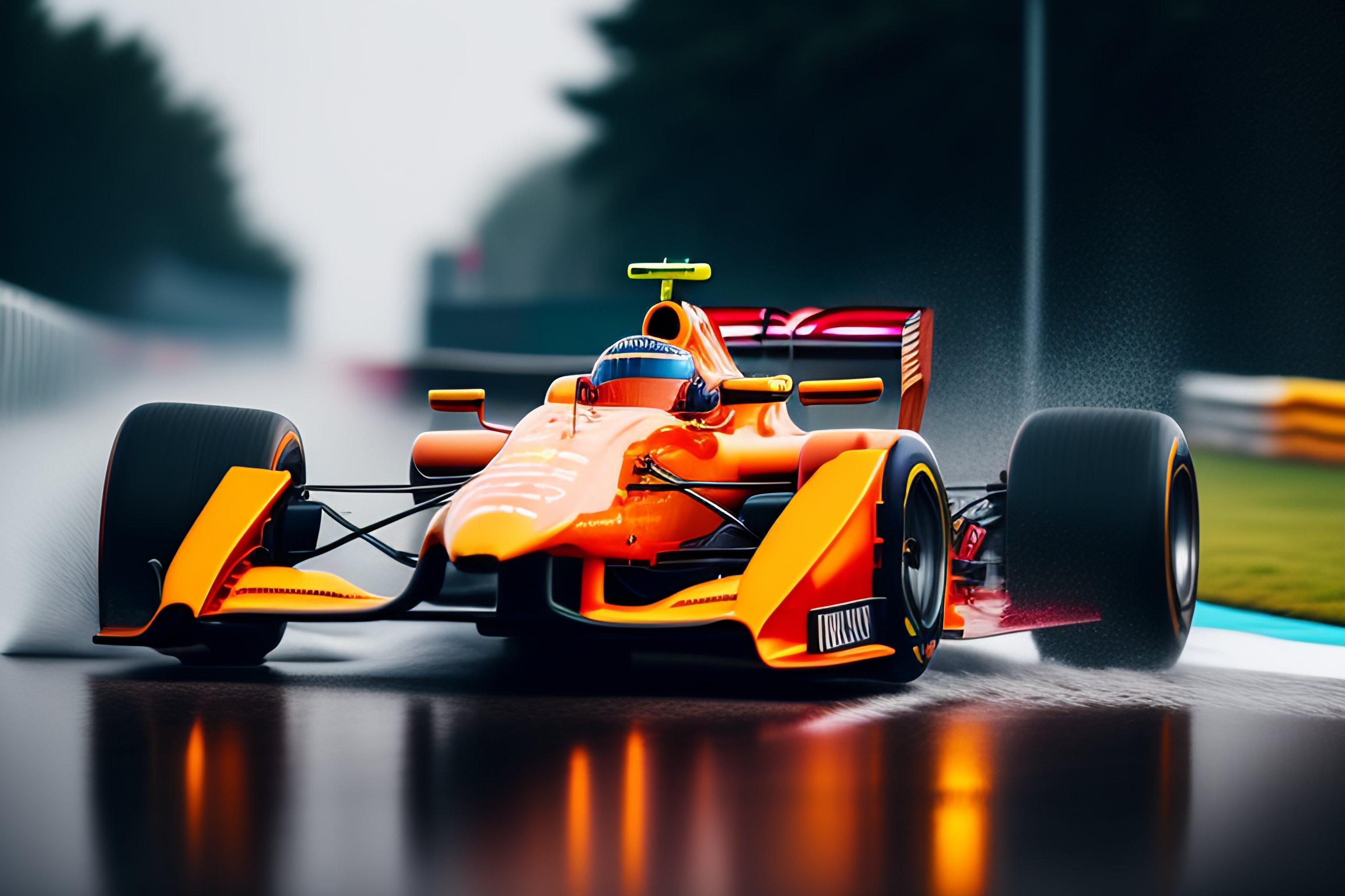 Lexica - Formula One racing car on wet weather tyres, high speed ...