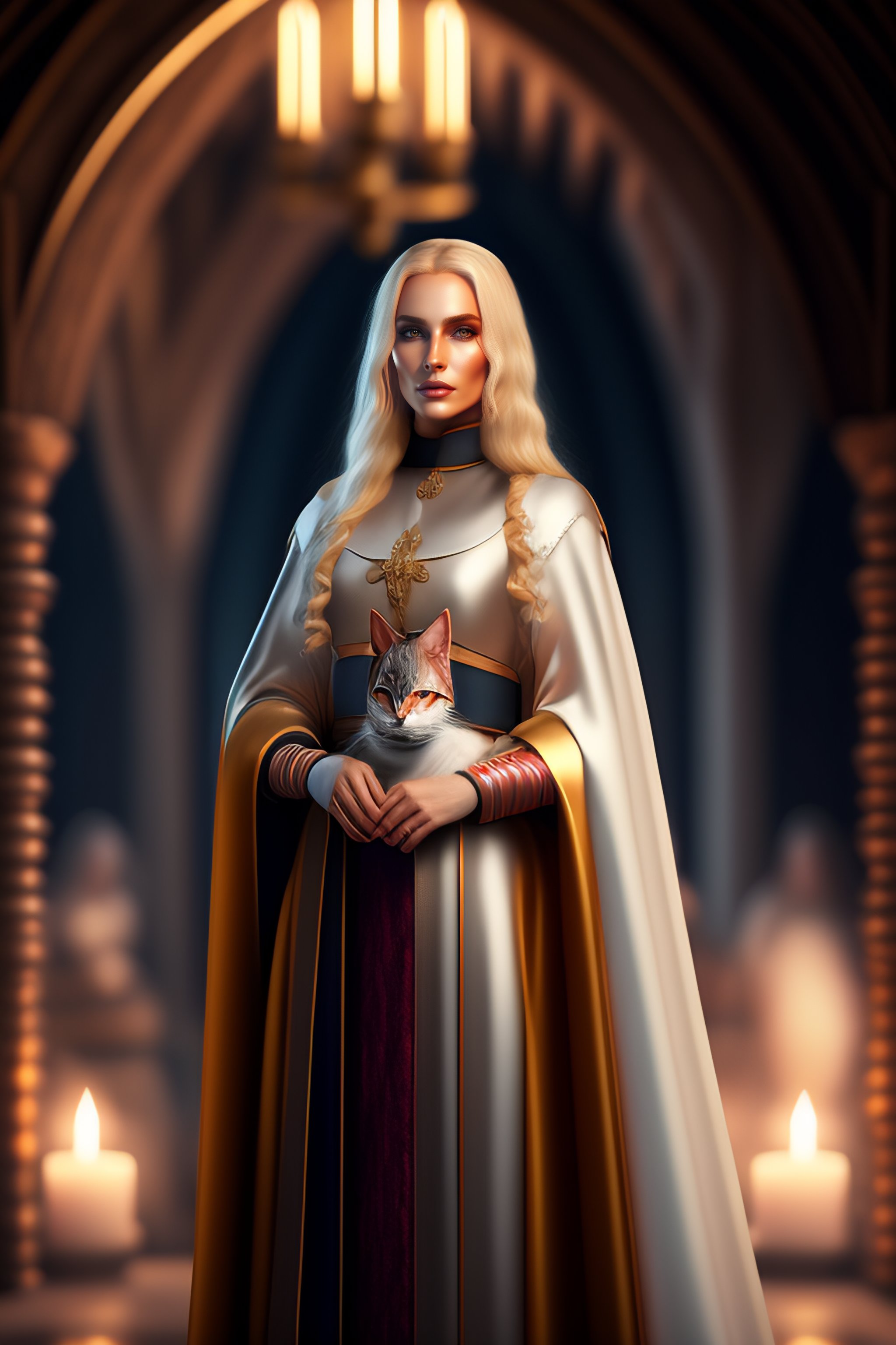 Lexica - Elegant blonde vampire girl, wearing long robe, holding lynx ...
