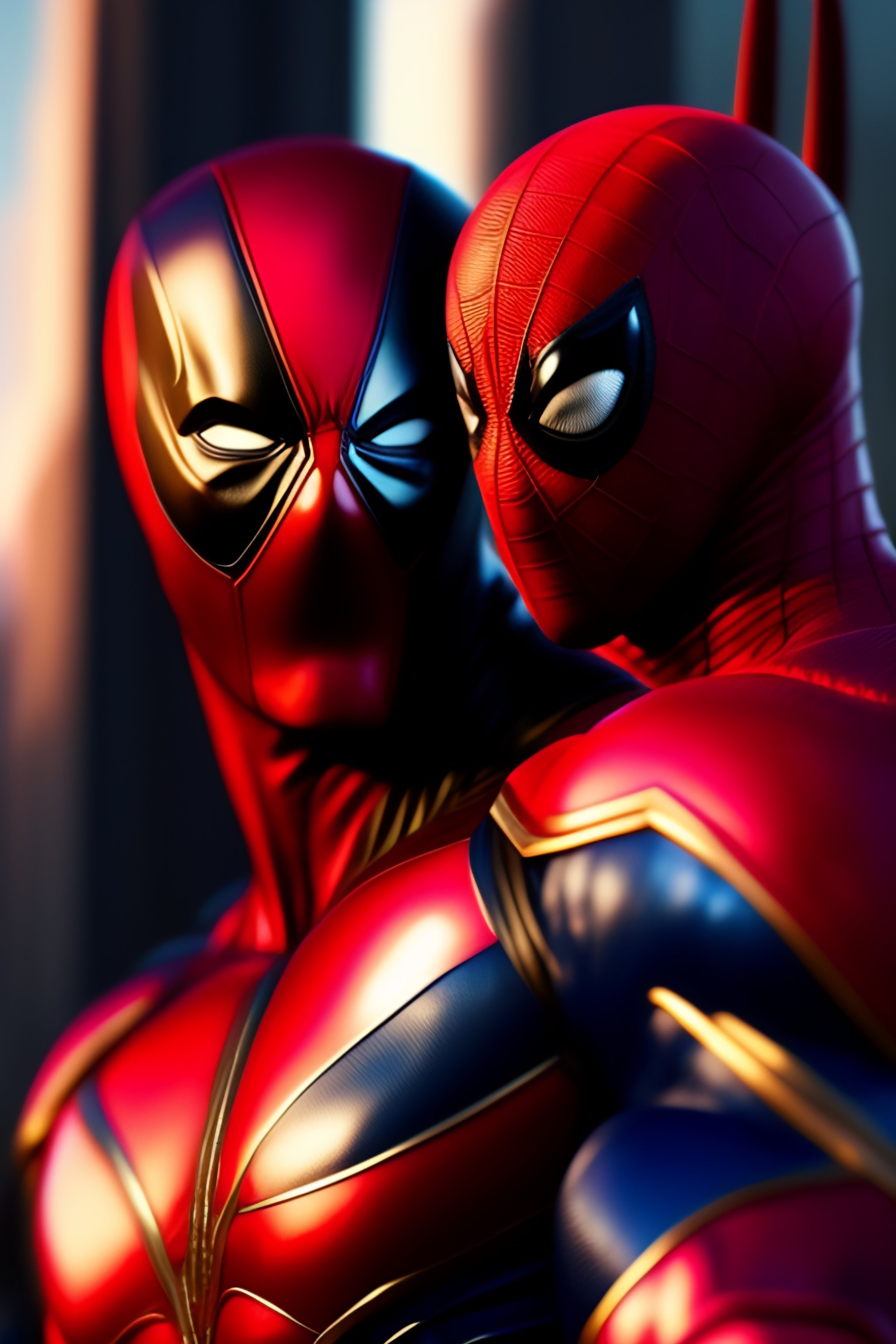 Lexica - Thin Muscular SpiderMan kissing deadpool ,lighting, cinematic ...