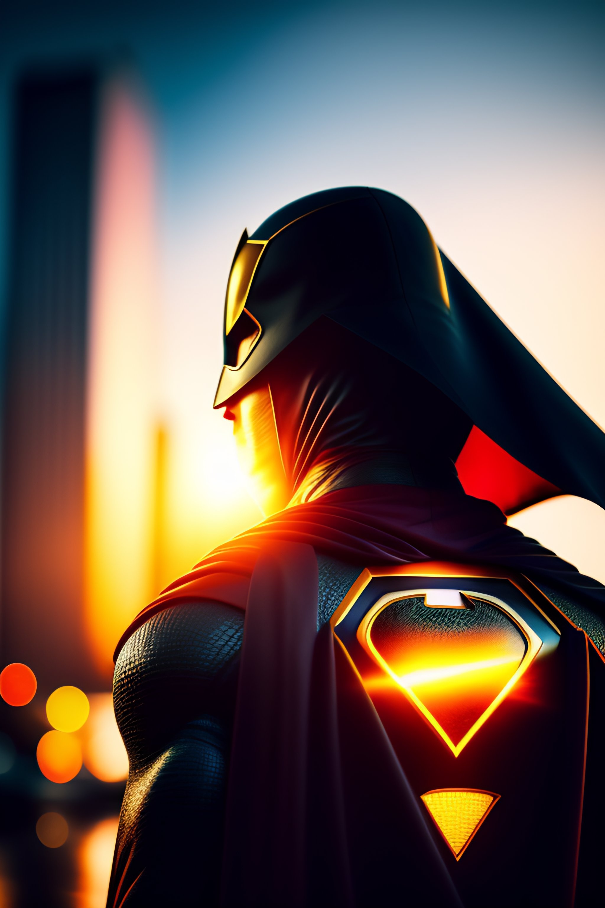 Lexica - A 3 5 mm photo from the back of a superhero wearing a cape ...